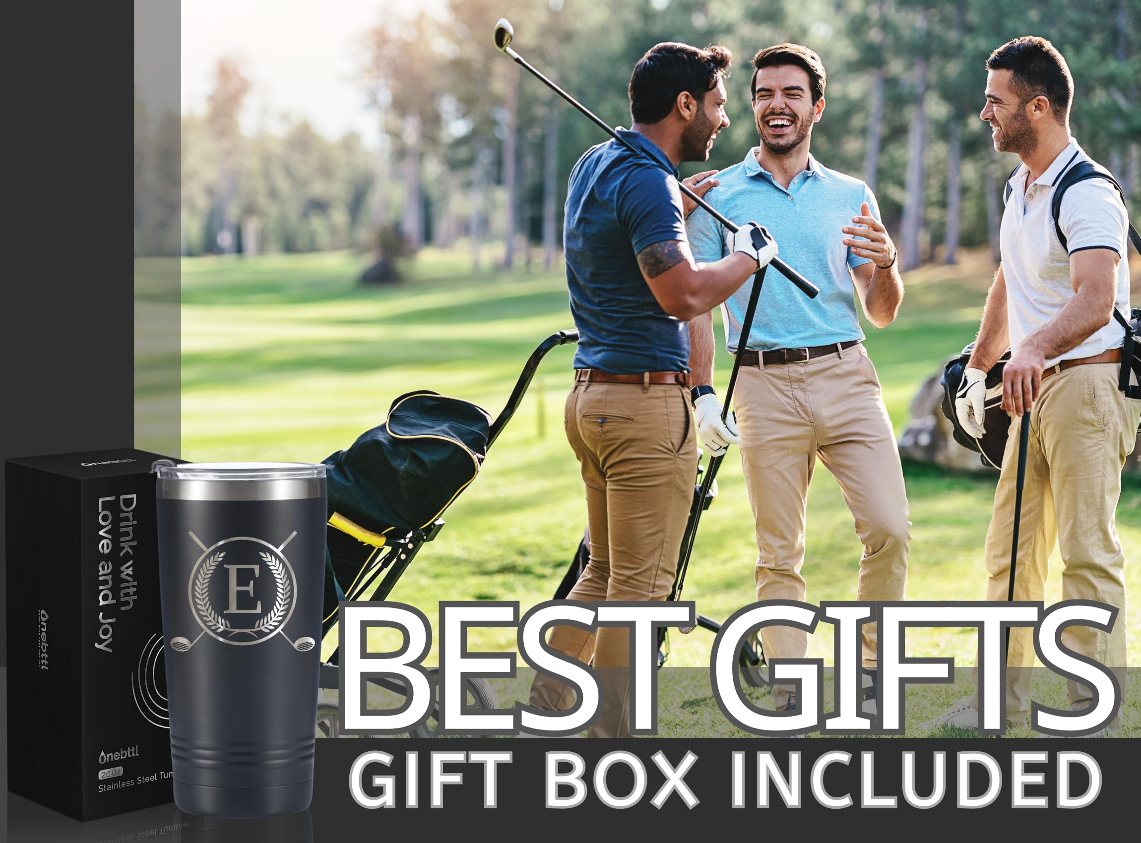 Onebttl Golf Gifts for Men With Initial - 20oz Travel Mug With Golf Design, Perfect for Golfers & Lovers, Birthday, Christmas - E