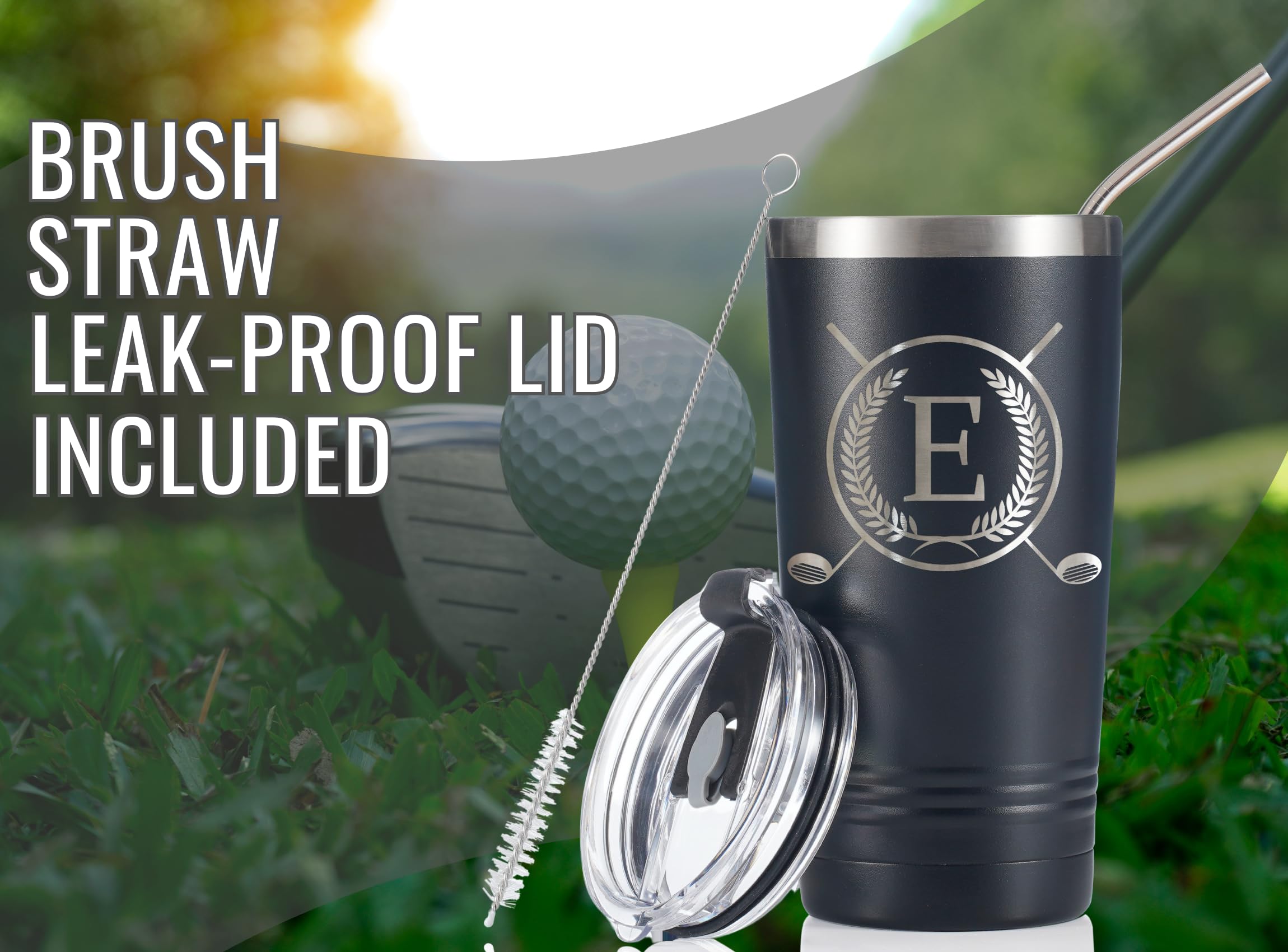 Onebttl Golf Gifts for Men With Initial - 20oz Travel Mug With Golf Design, Perfect for Golfers & Lovers, Birthday, Christmas - E