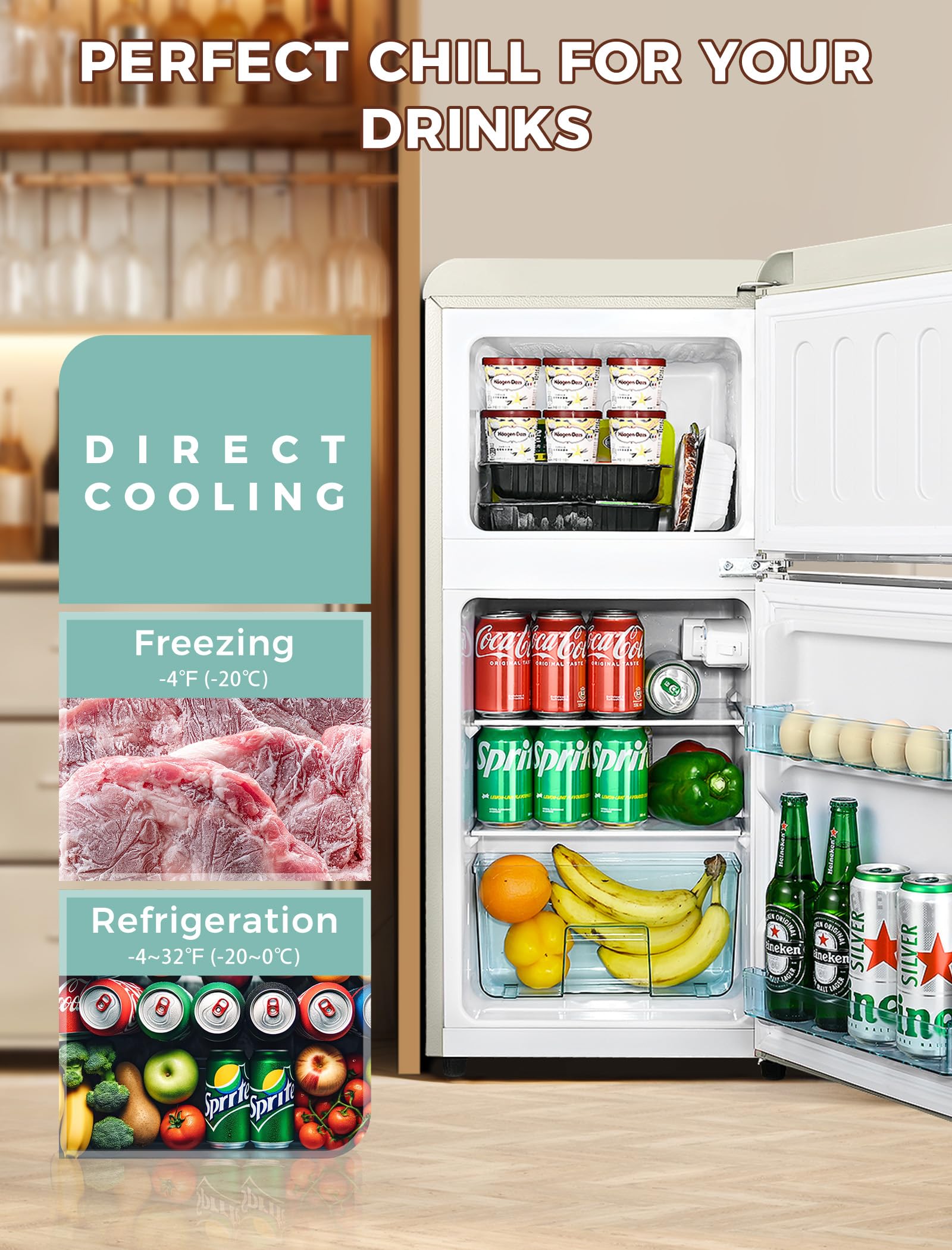 Anypro 3.2 Cu.Ft Fridge with Freezer, 2 Door Retro Refrigerator with 7 Level Thermostat, Adjustable Removable Glass Shelves for Bedroom Office Apartment Dorm Bar, White