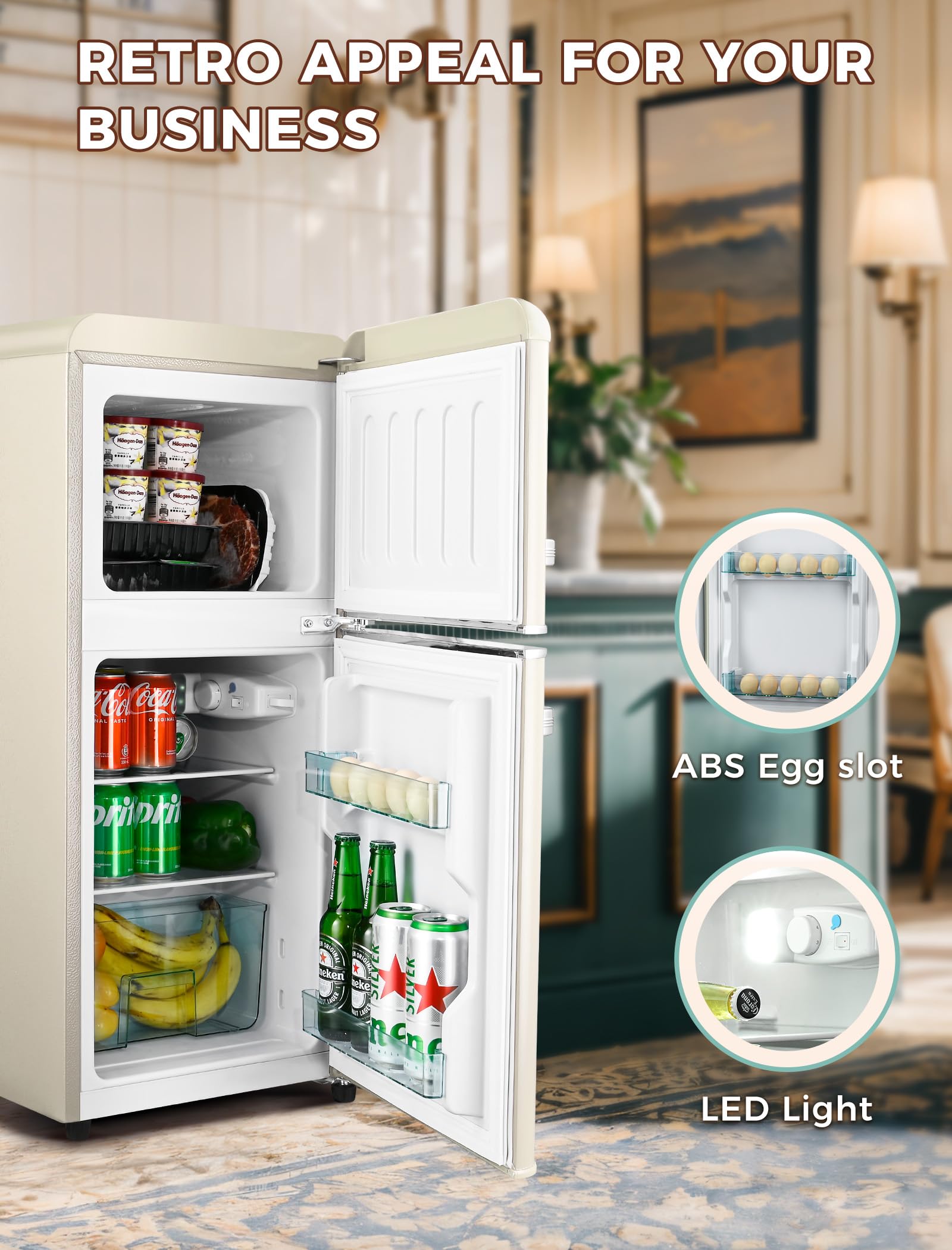 Anypro 3.2 Cu.Ft Fridge with Freezer, 2 Door Retro Refrigerator with 7 Level Thermostat, Adjustable Removable Glass Shelves for Bedroom Office Apartment Dorm Bar, White