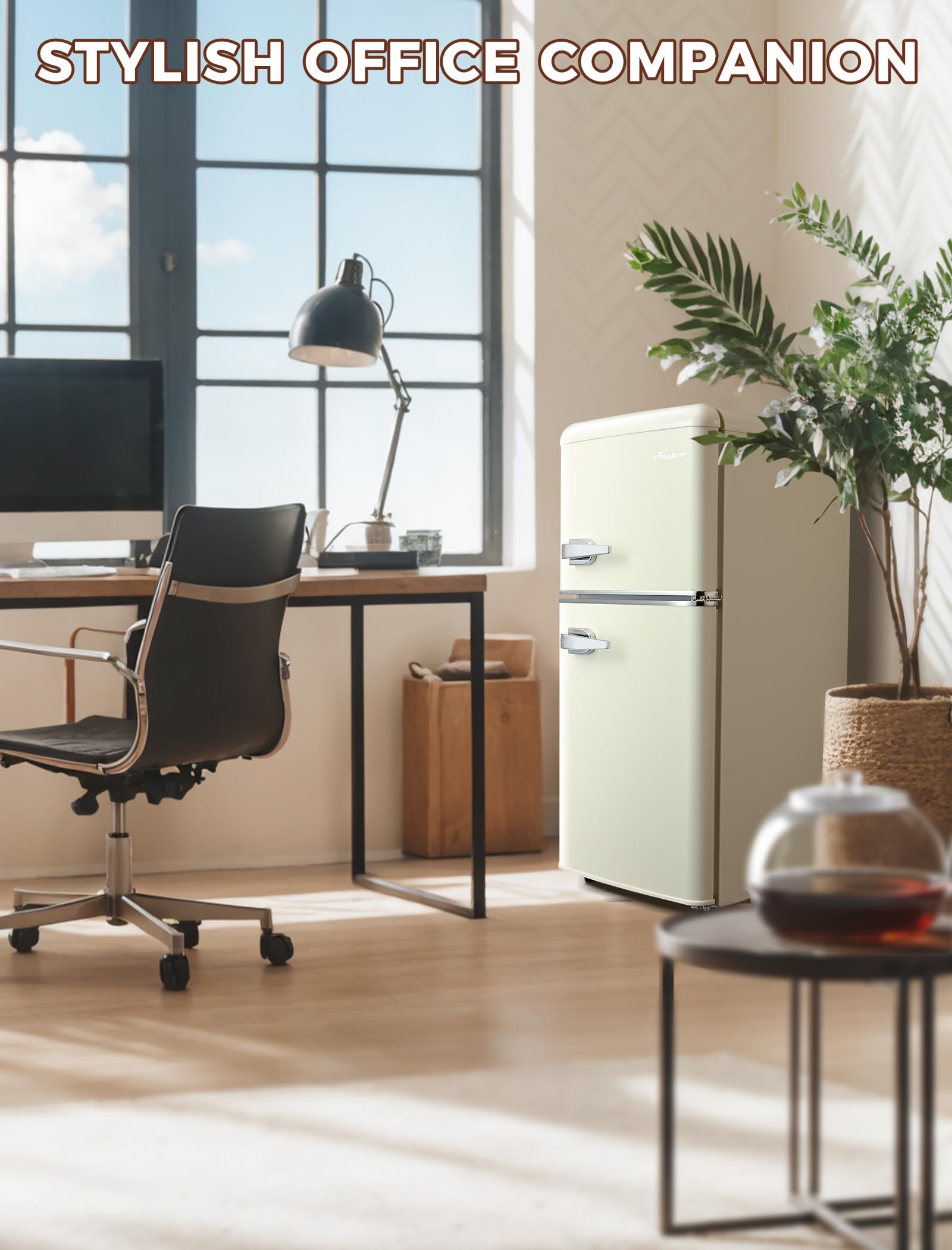 Anypro 3.2 Cu.Ft Fridge with Freezer, 2 Door Retro Refrigerator with 7 Level Thermostat, Adjustable Removable Glass Shelves for Bedroom Office Apartment Dorm Bar, White