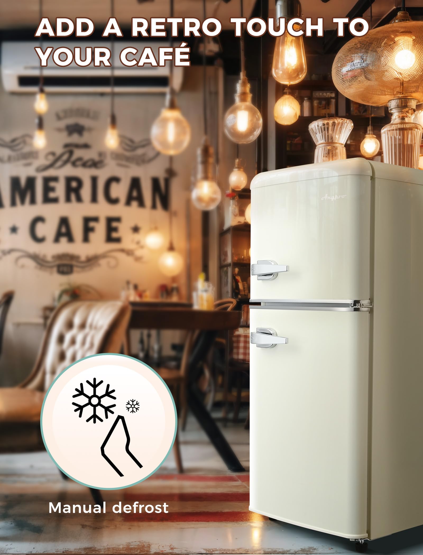 Anypro 3.2 Cu.Ft Fridge with Freezer, 2 Door Retro Refrigerator with 7 Level Thermostat, Adjustable Removable Glass Shelves for Bedroom Office Apartment Dorm Bar, White