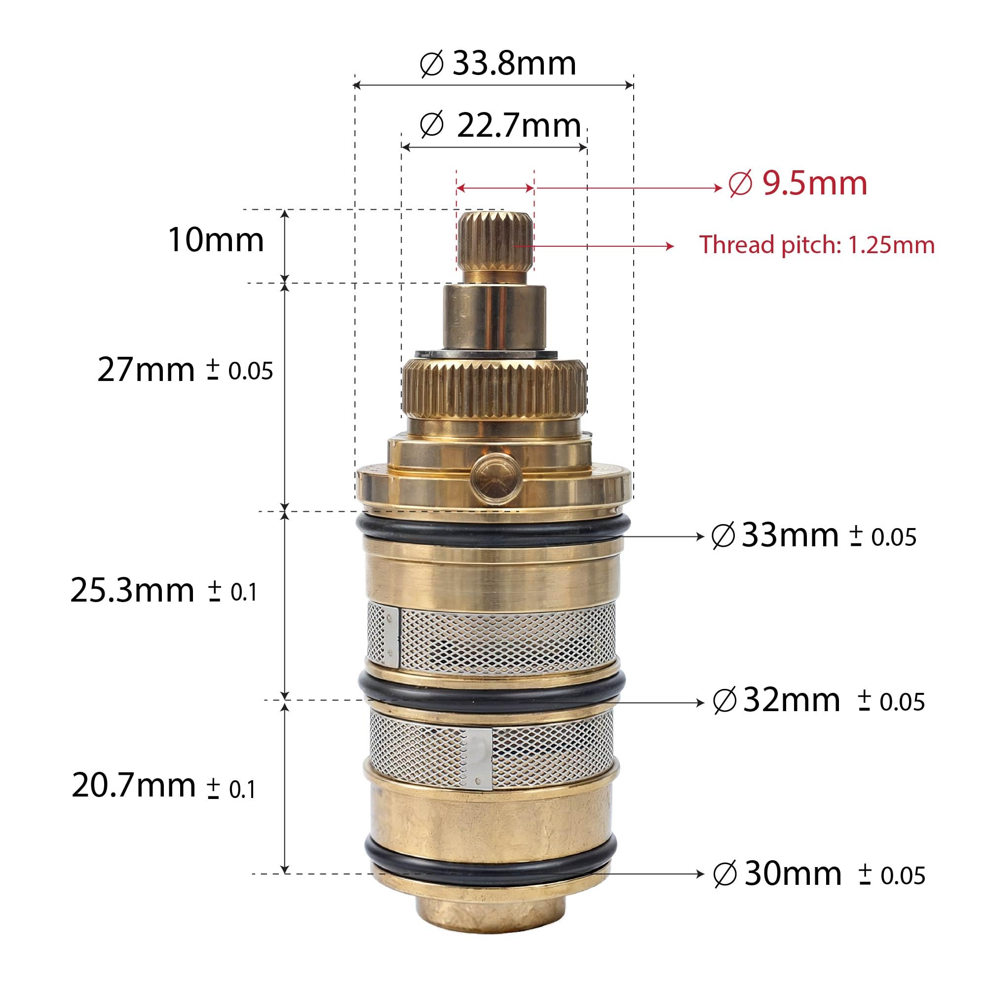 Shower Mixer Cartridge, Thermostatic Mixing Valve Spool Faucet Replacement Parts for Water Temperature Valve Mixer, Copper Brass Thermostat Adjust Bath Tap Repair Kit Assembly