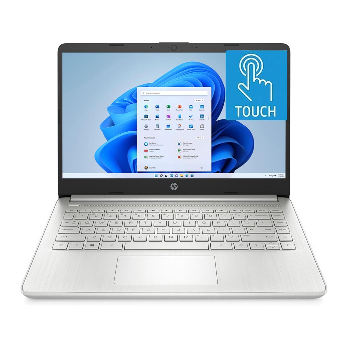 HP 14" HD Touchscreen Laptop, Windows 11, Intel Celeron Dual-Core Processor Up to 2.60GHz, 4GB RAM, 64GB SSD, Webcam, Dale Sliver (Renewed)