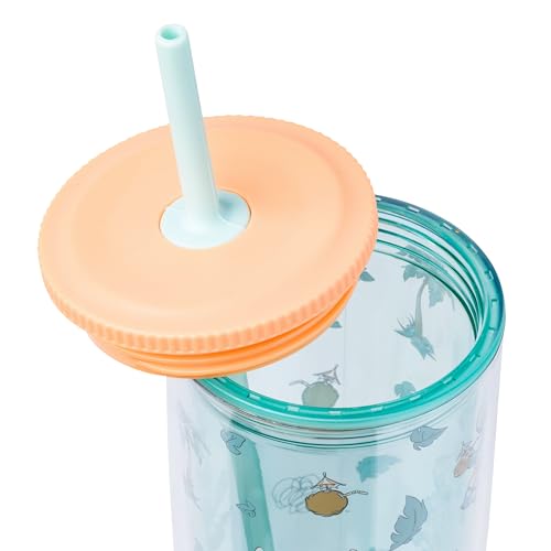 Silver Buffalo Disney Lilo and Stitch Featuring Stitch in Hawaiian Shirt, Lei, and Coconut Drink and Tropical Vibes Pattern Spill Resistant Plastic Tumbler and Straw, 20 Ounces