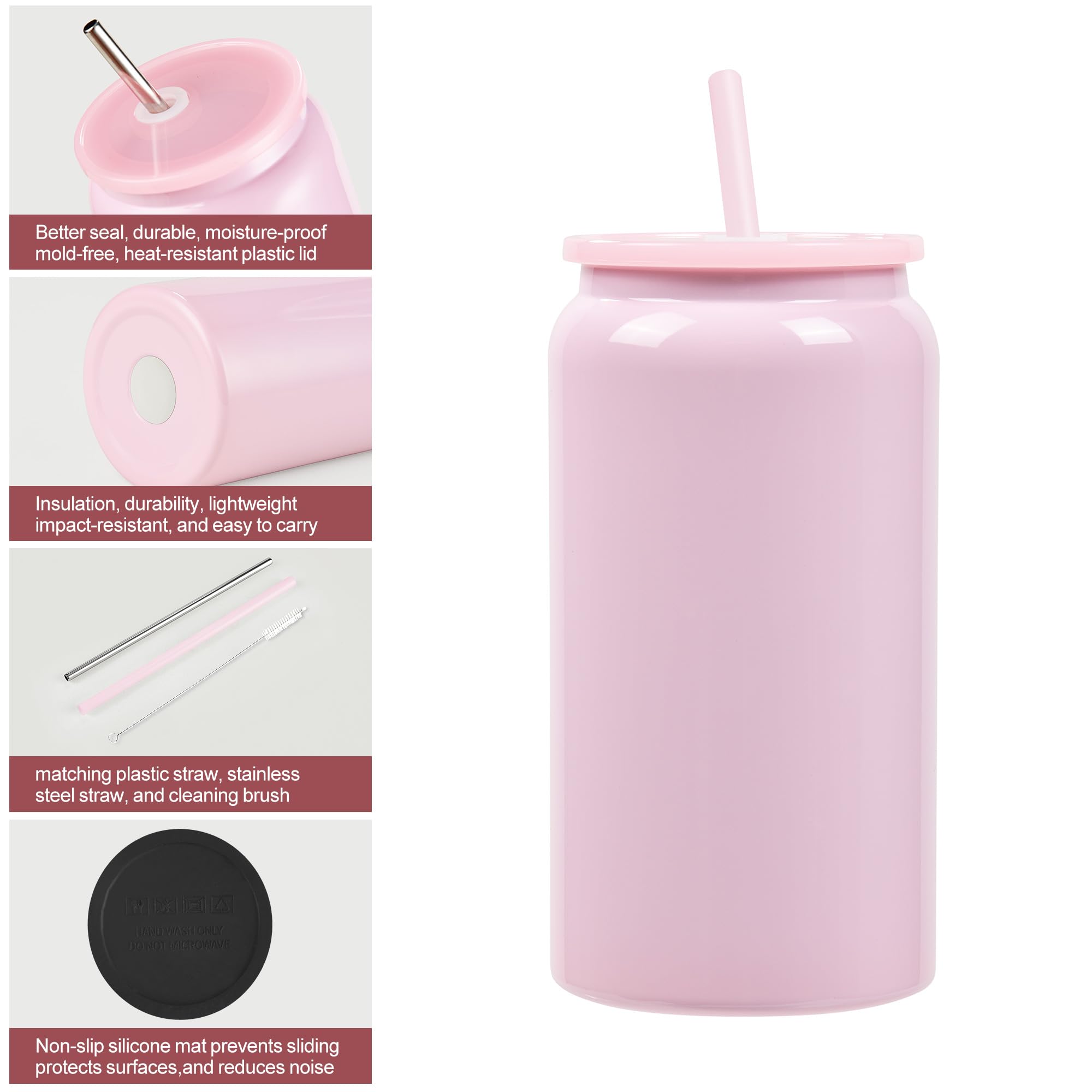 JYLJINGYULI 6 Pack Glass Cups with Lids and Straws, 16oz Stainless Steels Sublimation Tumbler Cups, Beer Cups, Iced Coffee Cups, Smoothie Cup for Whiskey, Soda, Tea, Water cups.
