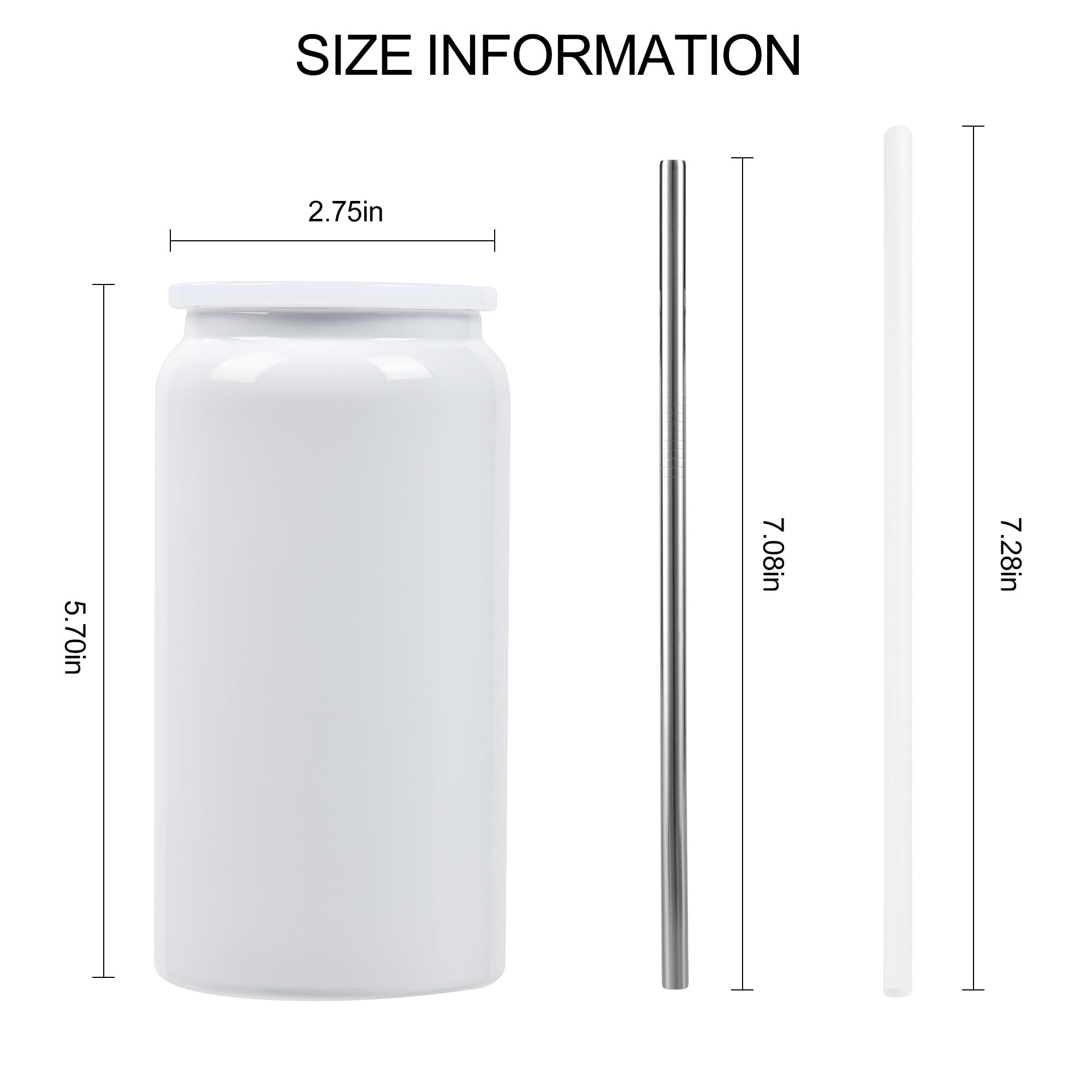 JYLJINGYULI 12 Pack 16 oz Sublimation Tumblers Blanks Glass Cups with Cup lid and straw,Stainless Steel double wall insulated Cups Blank, for Craft DIY