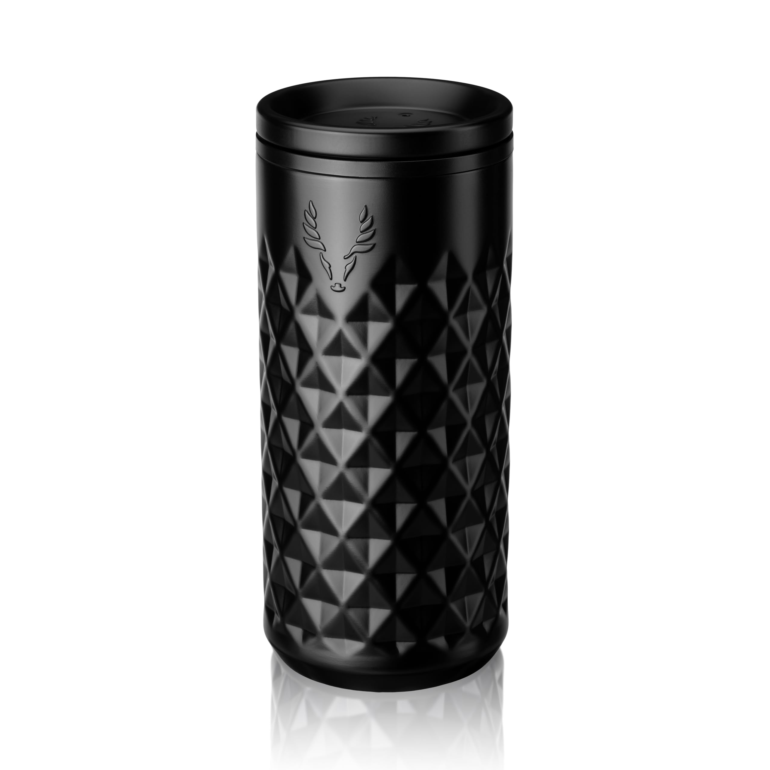 Viski Paragon Insulated Cocktail Tumbler, Insulated Highball Glasses Stainless Steel Highball Glasses with Ceramic Coating 16oz Black Set of 1