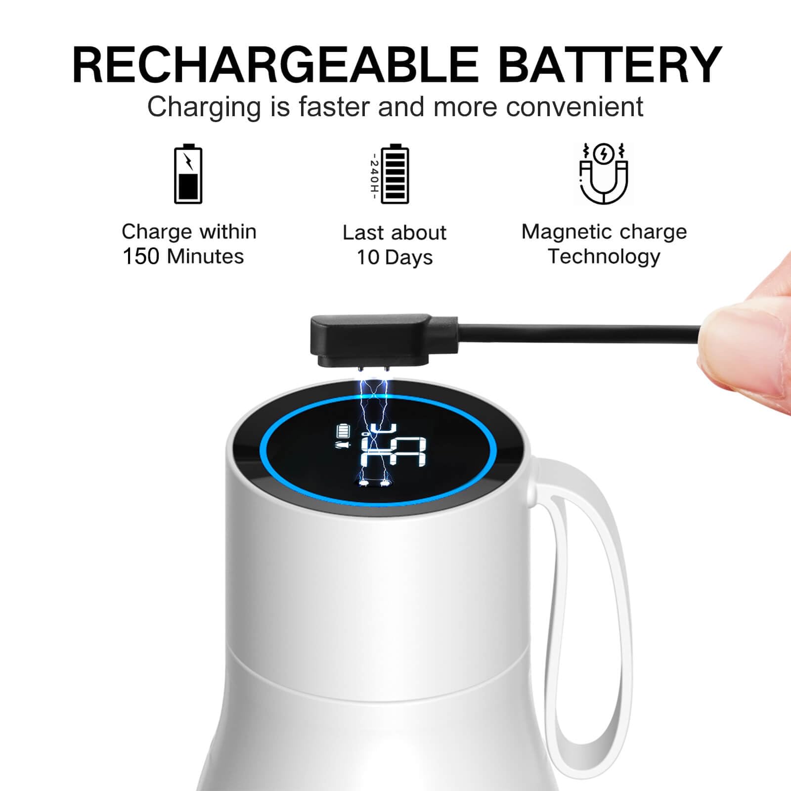 vsitoo Self-Cleaning Water Bottle, 33oz Insulated Stainless Steel BPA-Free Smart Water Bottle, Touch Screen APP Control & Auto-Cleaning, Thermal Flask for Travel, White