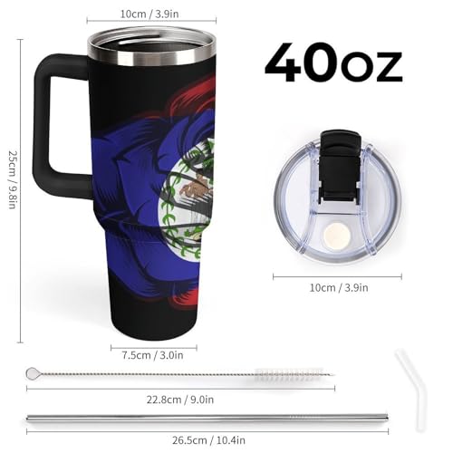 Rose Belizean Flag 40 Oz Tumbler with Handle And Straw Lid,Insulated Reusable Stainless Steel Travel Glass Mug 40 Ounces