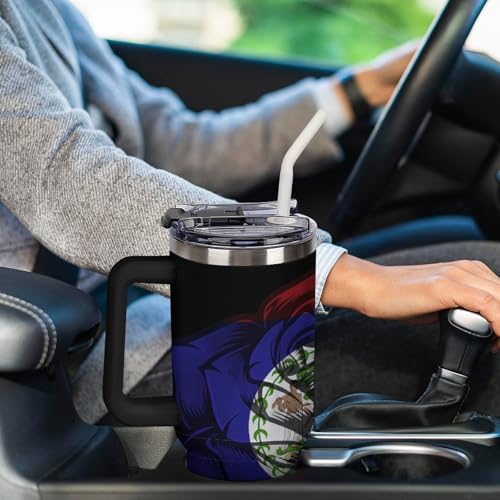 Rose Belizean Flag 40 Oz Tumbler with Handle And Straw Lid,Insulated Reusable Stainless Steel Travel Glass Mug 40 Ounces