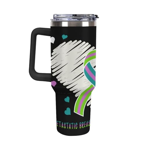 Metastatic Breast Cancer Awareness 3 40 Oz Tumbler with Handle And Straw Lid,Insulated Reusable Stainless Steel Travel Glass Mug 40 Ounces