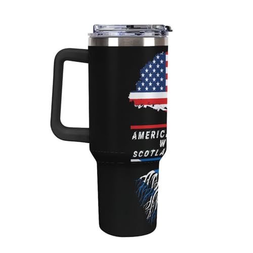 America Grown With Scotland Roots 40 Oz Tumbler with Handle And Straw Lid,Insulated Reusable Stainless Steel Travel Glass Mug 40 Ounces