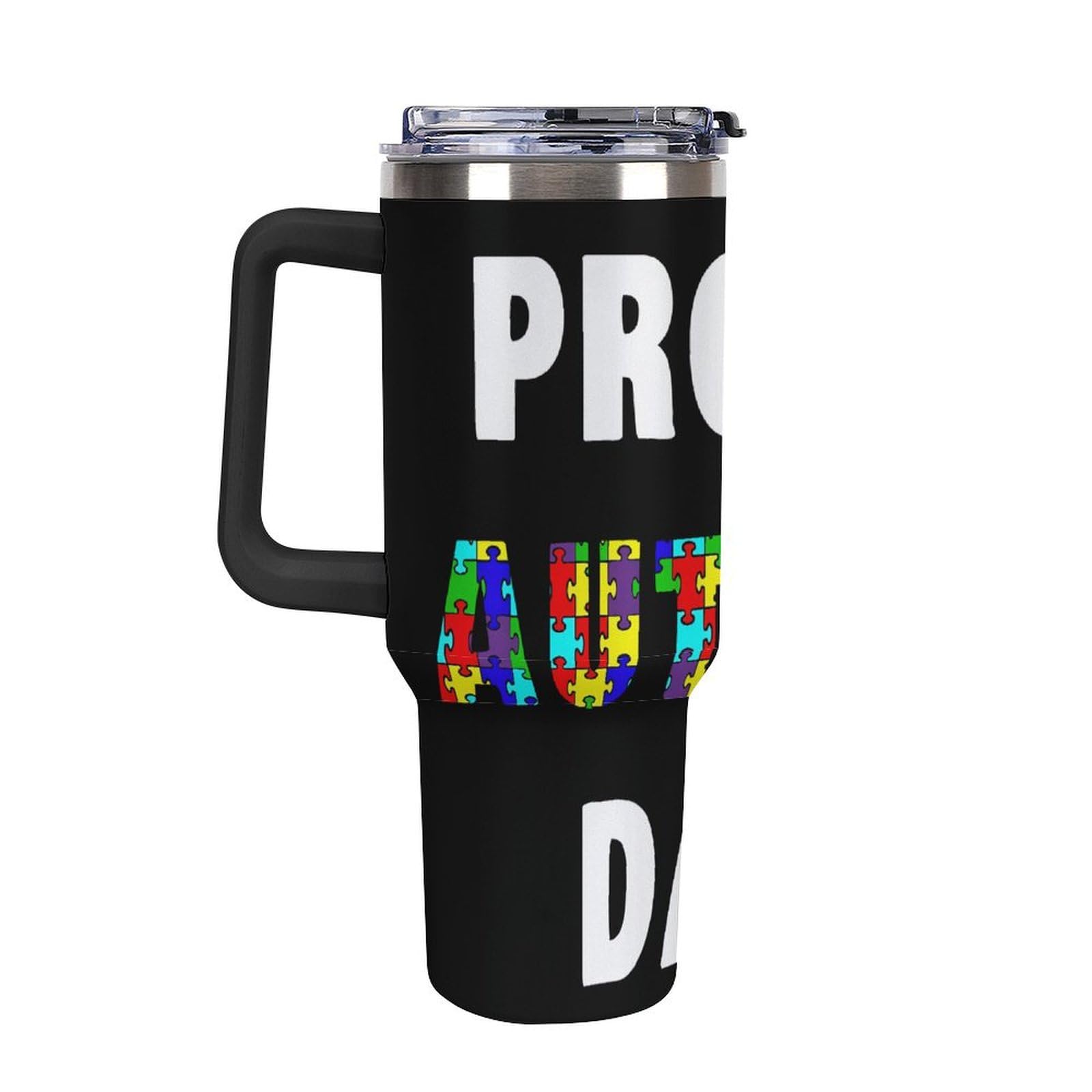 Proud Autism Dad Autism Awareness 40 Oz Tumbler with Handle And Straw Lid,Insulated Reusable Stainless Steel Travel Glass Mug 40 Ounces