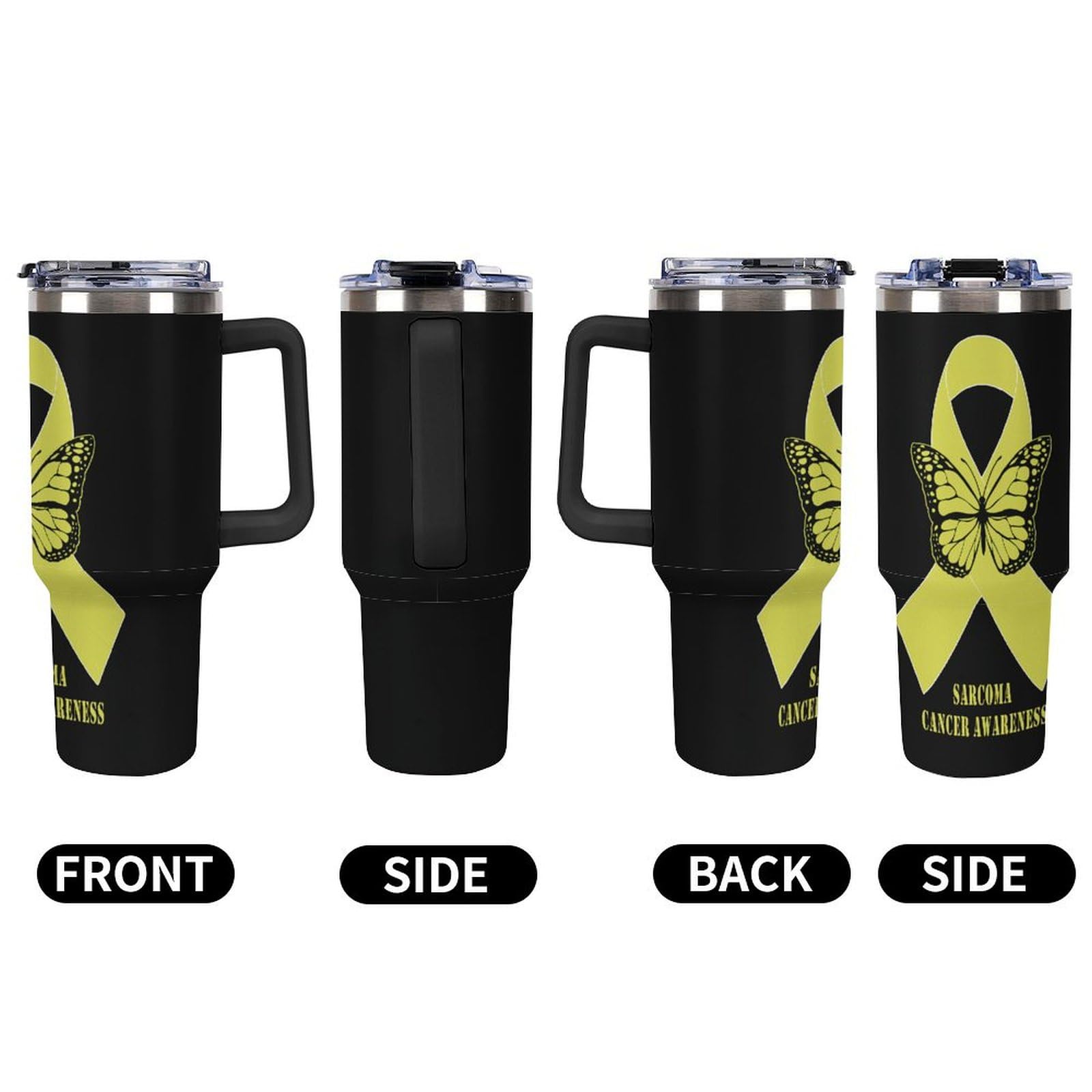 Sarcoma Cancer Awareness 40 Oz Tumbler with Handle And Straw Lid,Insulated Reusable Stainless Steel Travel Glass Mug 40 Ounces