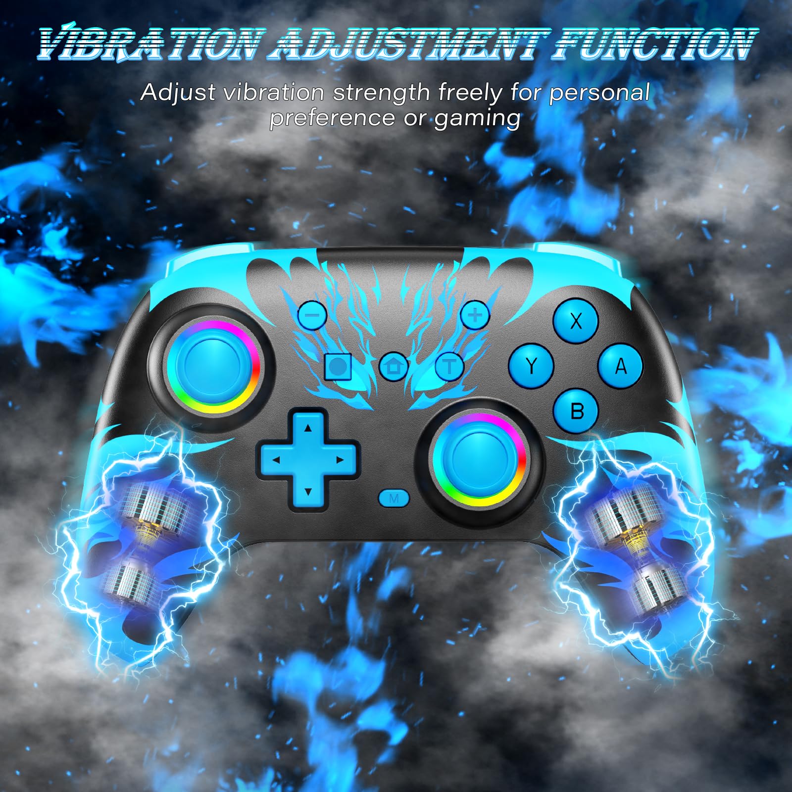 Reddening Controller for Nintendo Switch, Wireless Switch Controllers with LED Joystick/Motion Control/Vibration/Turbo, Switch Pro Controller for Nintendo Switch/Lite/OLED (Blue)