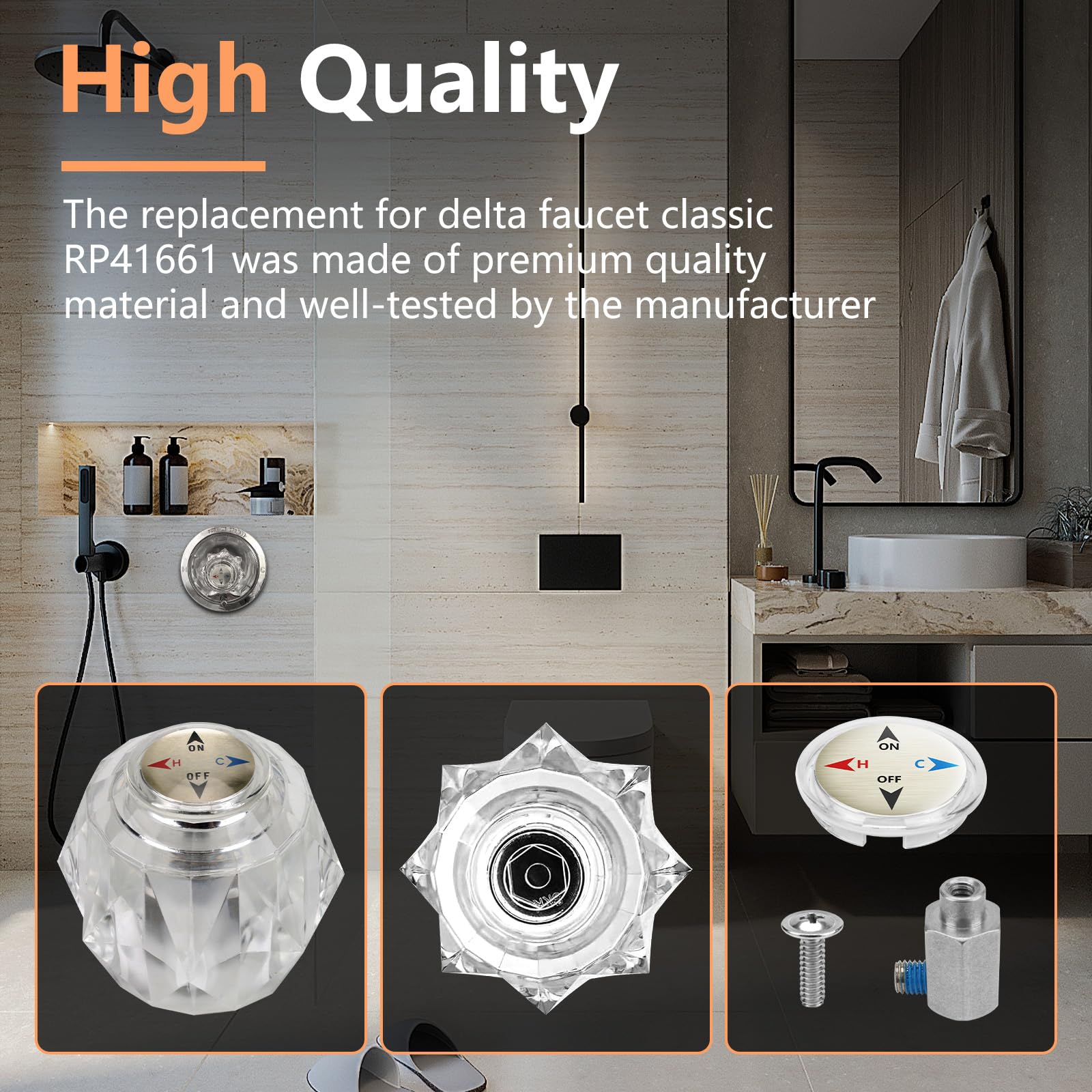 RP41661 Replacement Shower Faucet Handle for Delta and Peerless Single Handle Faucets with Button, Screw, Connector and Set Screw