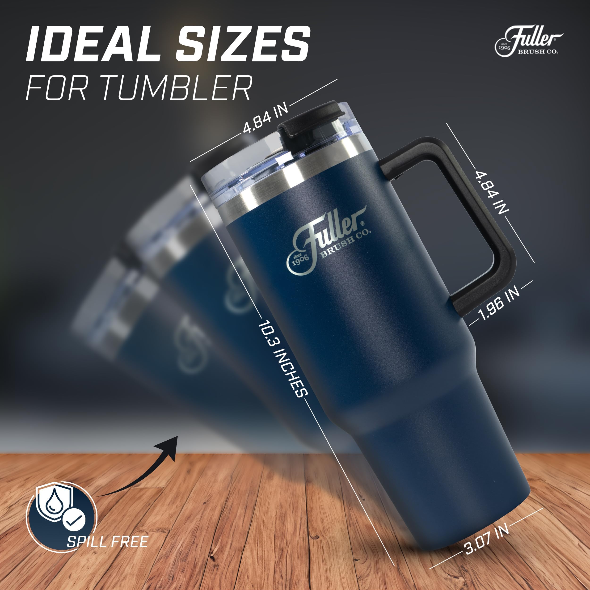Fuller Brush Stainless Steel Tumbler with Handle - 40 oz. – Lead & BPA-Free - Double-Wall Insulated Travel Mug – Keeps Drinks Hot or Cold for Hours – Spill-Resistant Lid & Straw (Steel Blue)