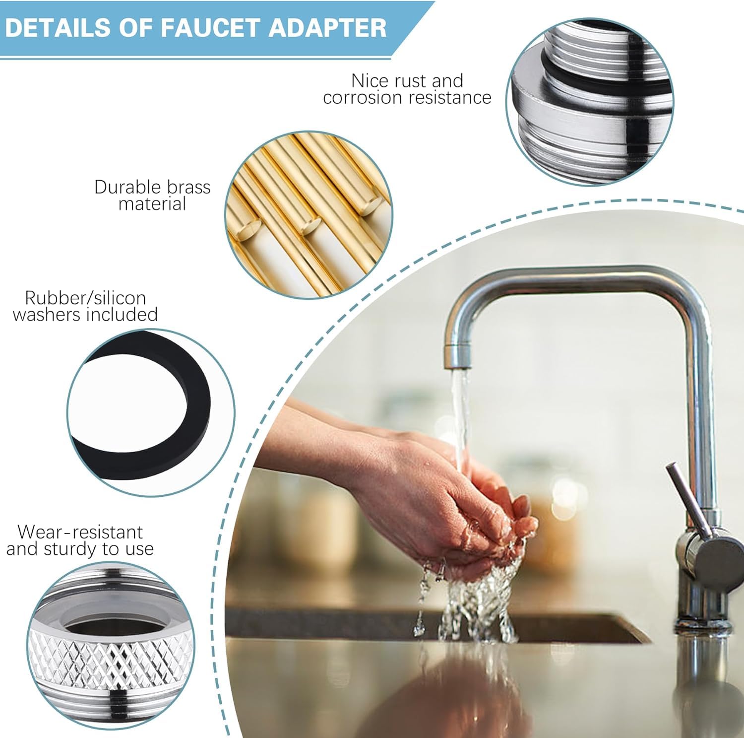 Faucet Adapter Kit, Brass Kitchen Sink Aerator Adapter,Male/Female Sink Faucet Adapter to Connect Garden Hose, Water Filter, Standard Hose via Diverter (10 Pieces)