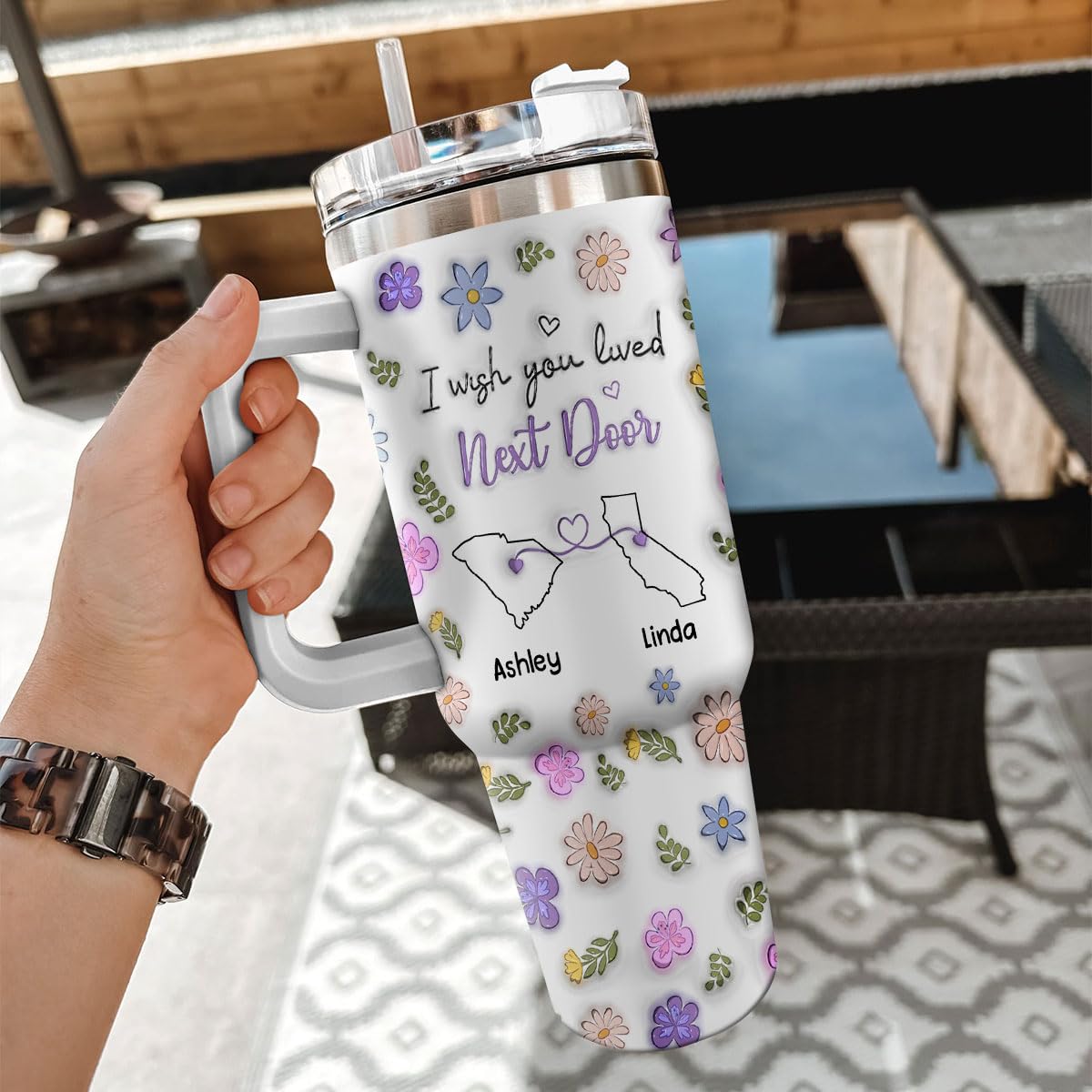 Wrappiness I Wish We Lived Closer Tumbler - Personalized Custom 3D Inflated Effect Printed 40Oz Tumbler Long Distance Friendship Gift Custom State to State Going away Gift for Sister Friend (A05)
