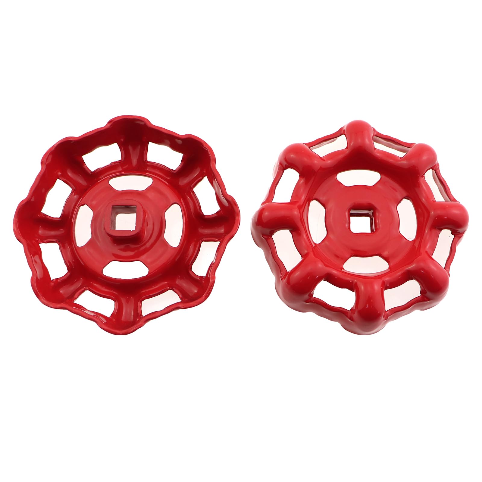 KKUANG 2PCS External Tap Handle Hollowed Out Round Wheel Cast Steel Valve Handwheel Square Hole 8x8mm Red Faucet Gate Shut Off Valve Handle for Patio Bathroom Toilet Kitchen Drainage