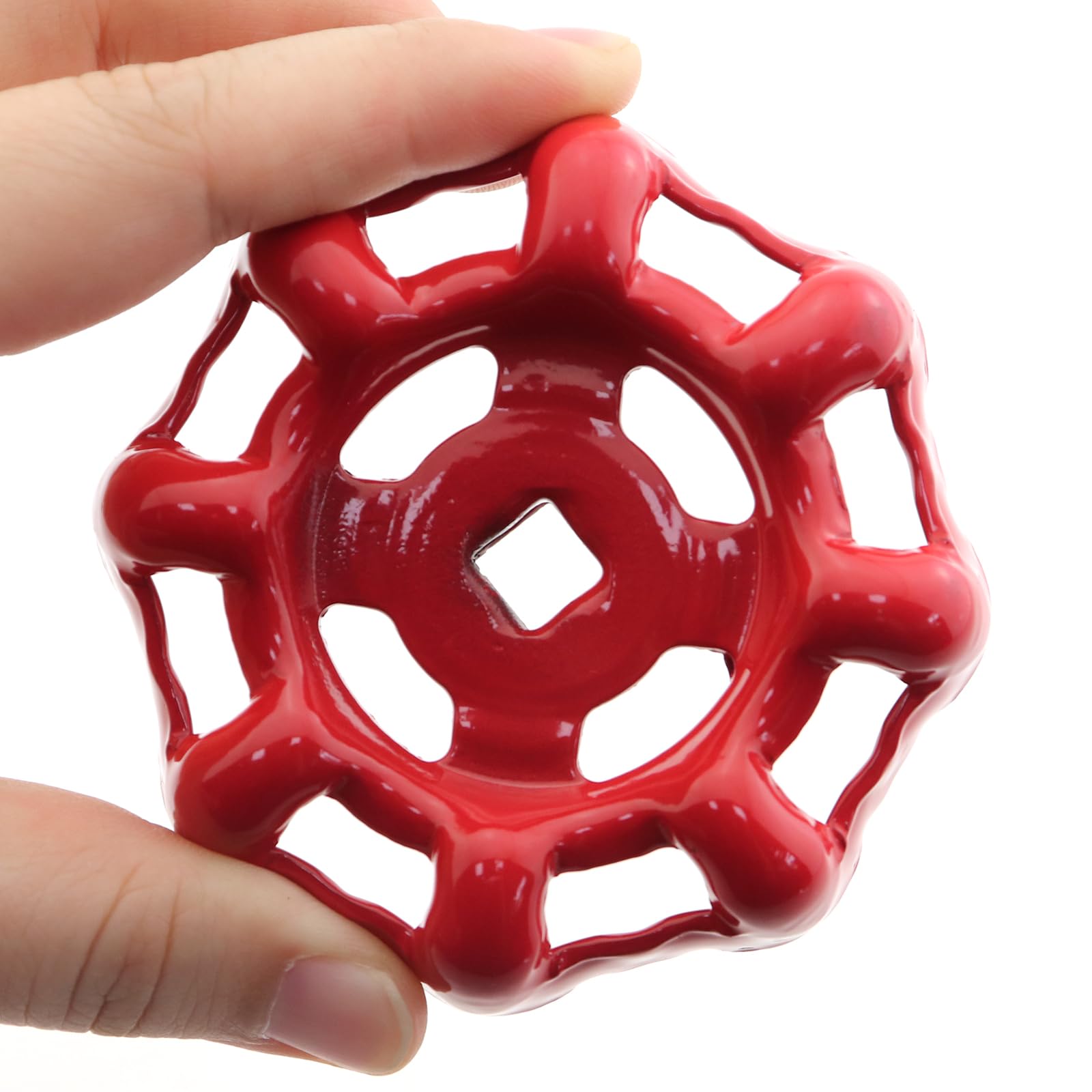 KKUANG 2PCS External Tap Handle Hollowed Out Round Wheel Cast Steel Valve Handwheel Square Hole 8x8mm Red Faucet Gate Shut Off Valve Handle for Patio Bathroom Toilet Kitchen Drainage