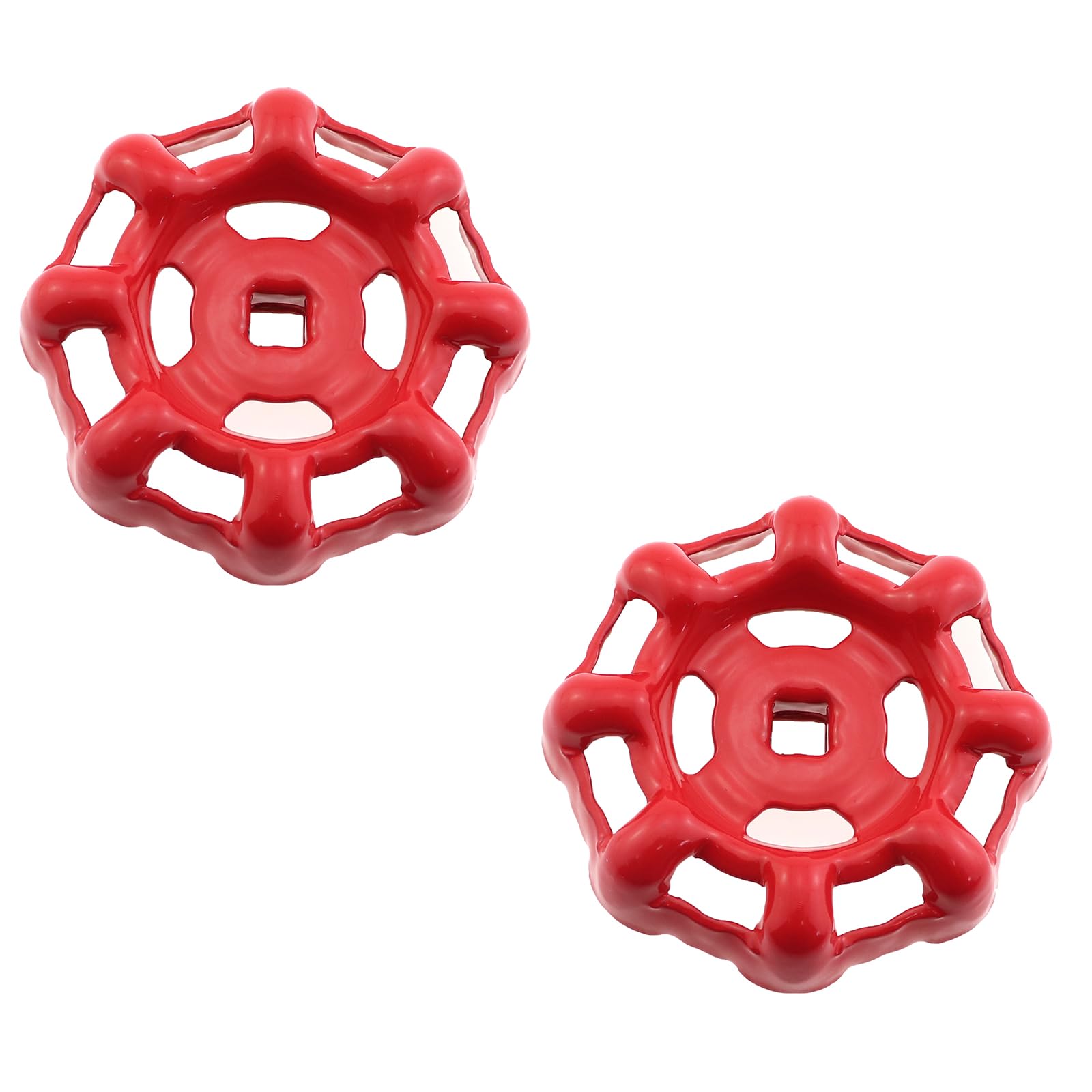 KKUANG 2PCS External Tap Handle Hollowed Out Round Wheel Cast Steel Valve Handwheel Square Hole 8x8mm Red Faucet Gate Shut Off Valve Handle for Patio Bathroom Toilet Kitchen Drainage