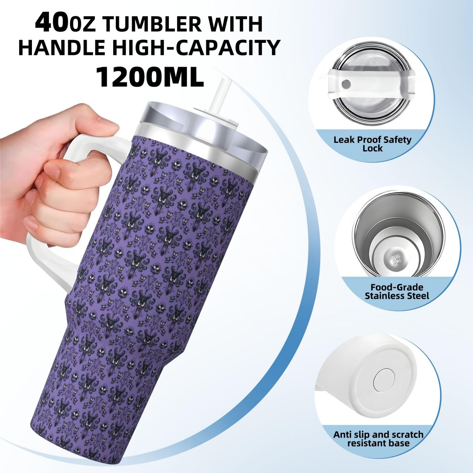 Haunted Mansions Print Insulated 40 Oz Stainless Steel Coffee Cup Thermos Travel Home Office Use Outdoor