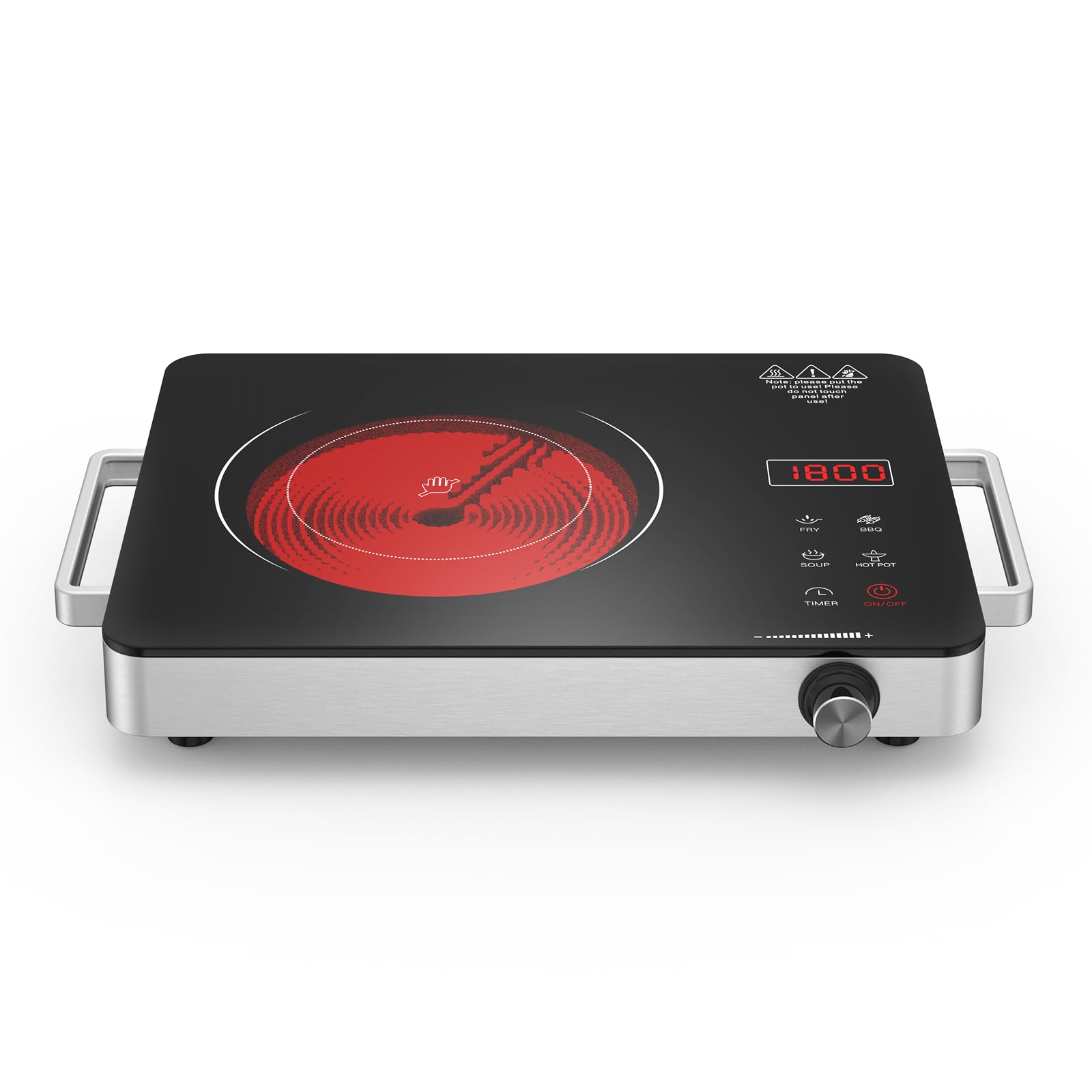 Electric Cooktop, Portable Single Burner Stove With Plug, 1800W Hot Plate Countertop, Child Safety Lock, Timer, 110V Infrared Burner, Touch and Knob Control