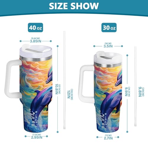 40 oz Sea Dolphins Insulated Tumbler with Handle, Stainless Steel Vacuum Water Bottles with Lid and Straw for Water, Iced Tea or Coffee