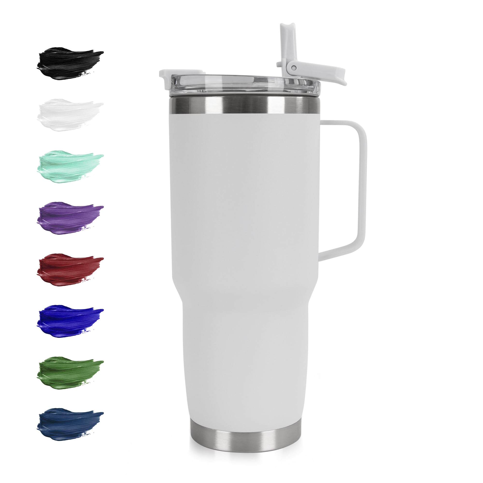 30oz Tumbler with Handle, Insulated Leak Proof Coffee Travel Mug with Straw Lid Double Wall Stainless Steel Vacuum Tumblers Metal Cup Keep Hot and Iced Drink for Gym, Office, Camping, White 1 Pack
