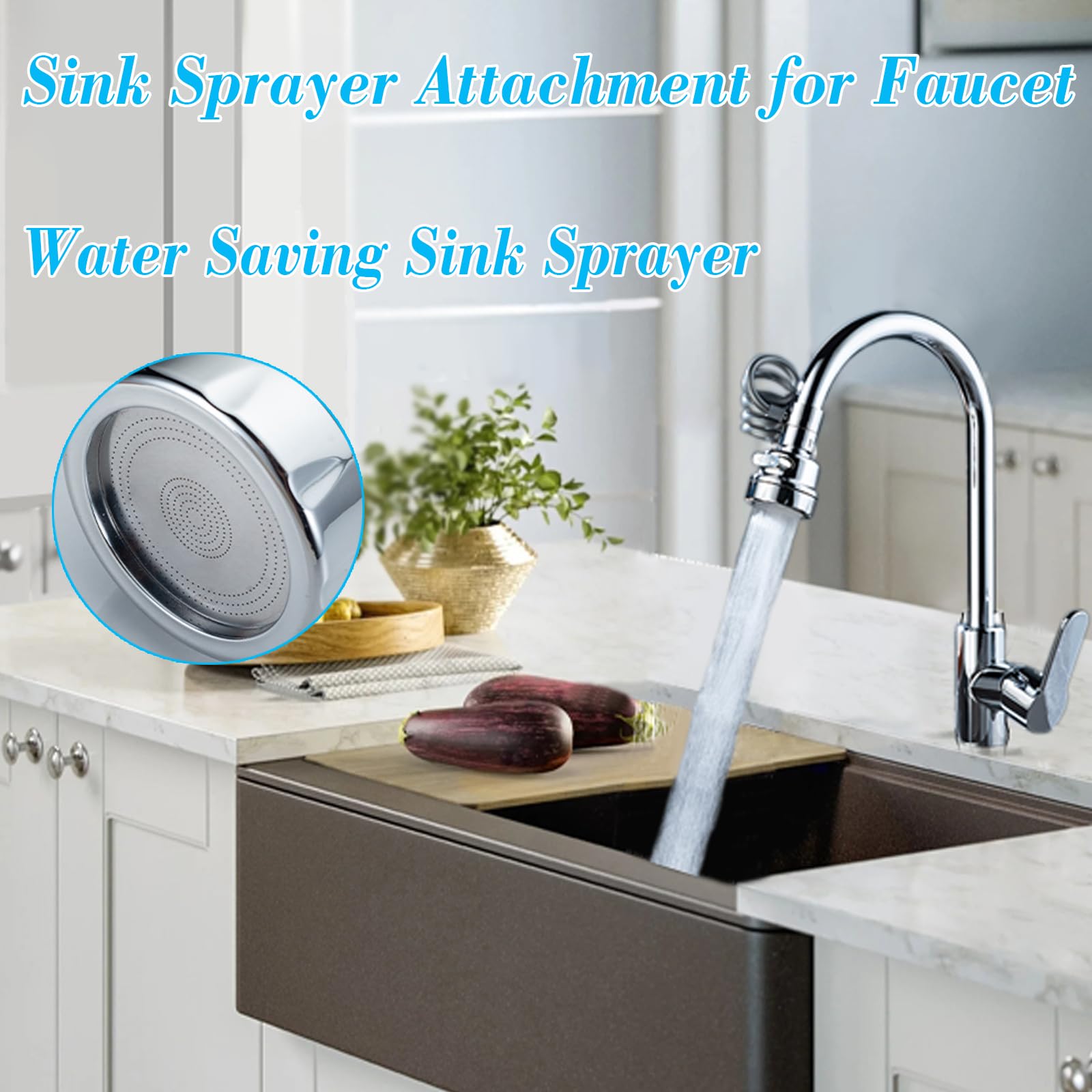 Faucet Sprayer Attachment,Kitchen Sink Sprayer, Sink Sprayer Attachment for Faucet,Kitchen Faucet Sprayer Attachment with Stretchable Hose, Faucet Extender for Kitchen Sink with 3 Water Outlet Modes