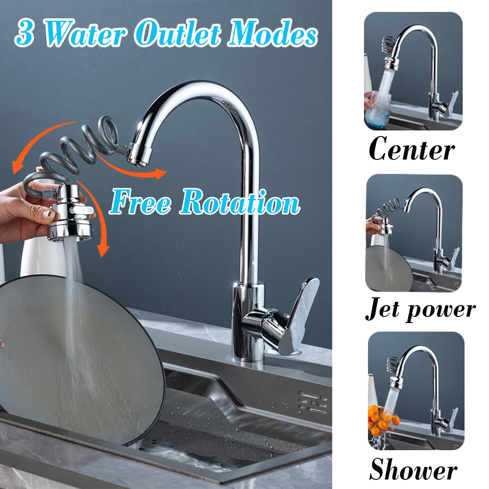 Faucet Sprayer Attachment,Kitchen Sink Sprayer, Sink Sprayer Attachment for Faucet,Kitchen Faucet Sprayer Attachment with Stretchable Hose, Faucet Extender for Kitchen Sink with 3 Water Outlet Modes
