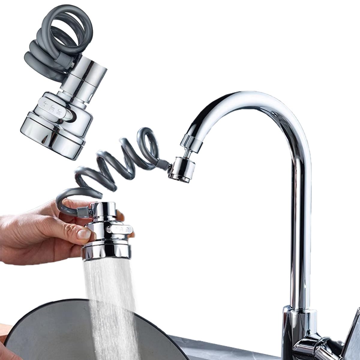 Faucet Sprayer Attachment,Kitchen Sink Sprayer, Sink Sprayer Attachment for Faucet,Kitchen Faucet Sprayer Attachment with Stretchable Hose, Faucet Extender for Kitchen Sink with 3 Water Outlet Modes