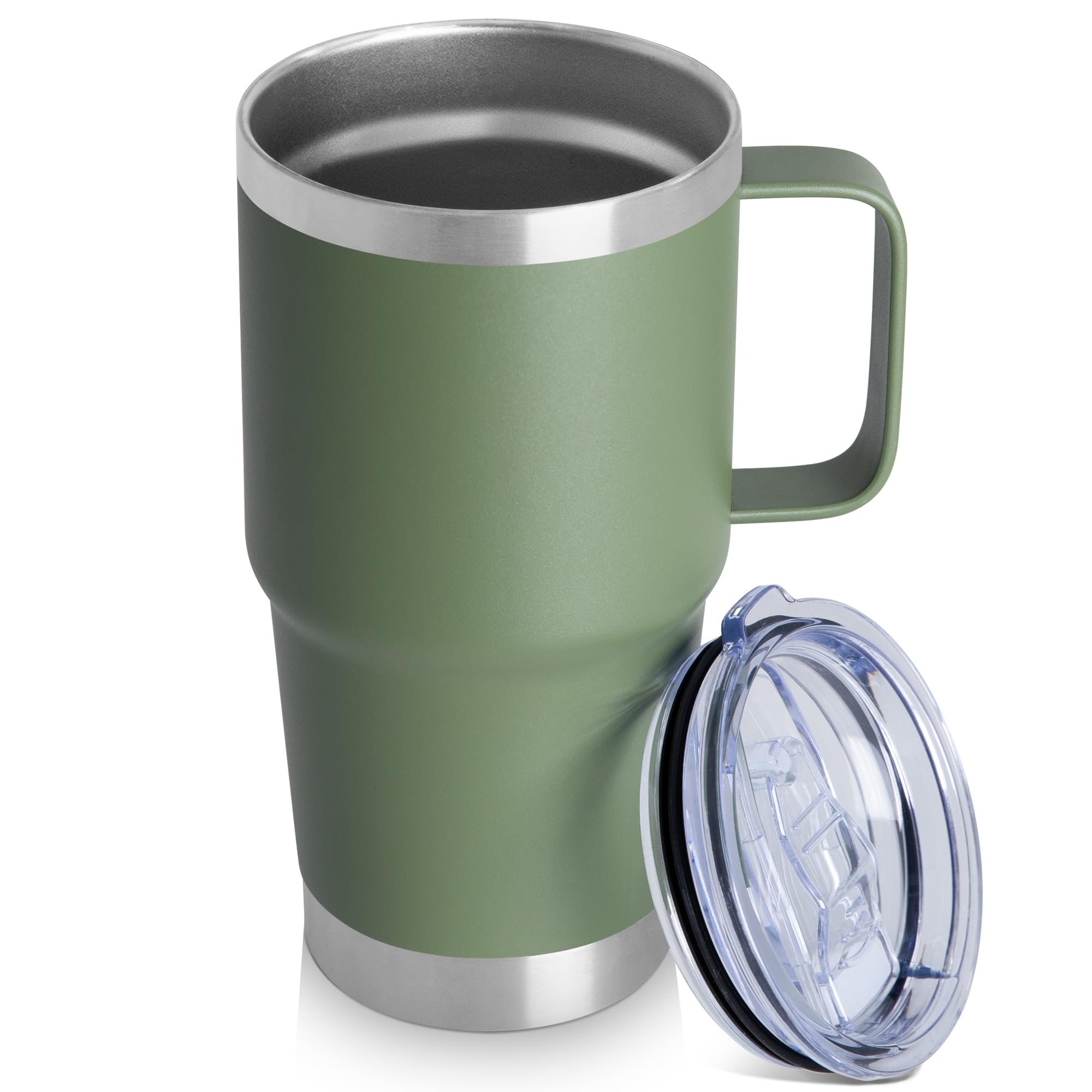 HASLE OUTFITTERS 20oz Tumbler with Lid, Stainless Steel Tumbler with Handle, Metal Insulated Travel Coffee Mug with Handle, Double Wall Vacuum Spill Proof Tumbler Cup, Amy Green 1 Pack
