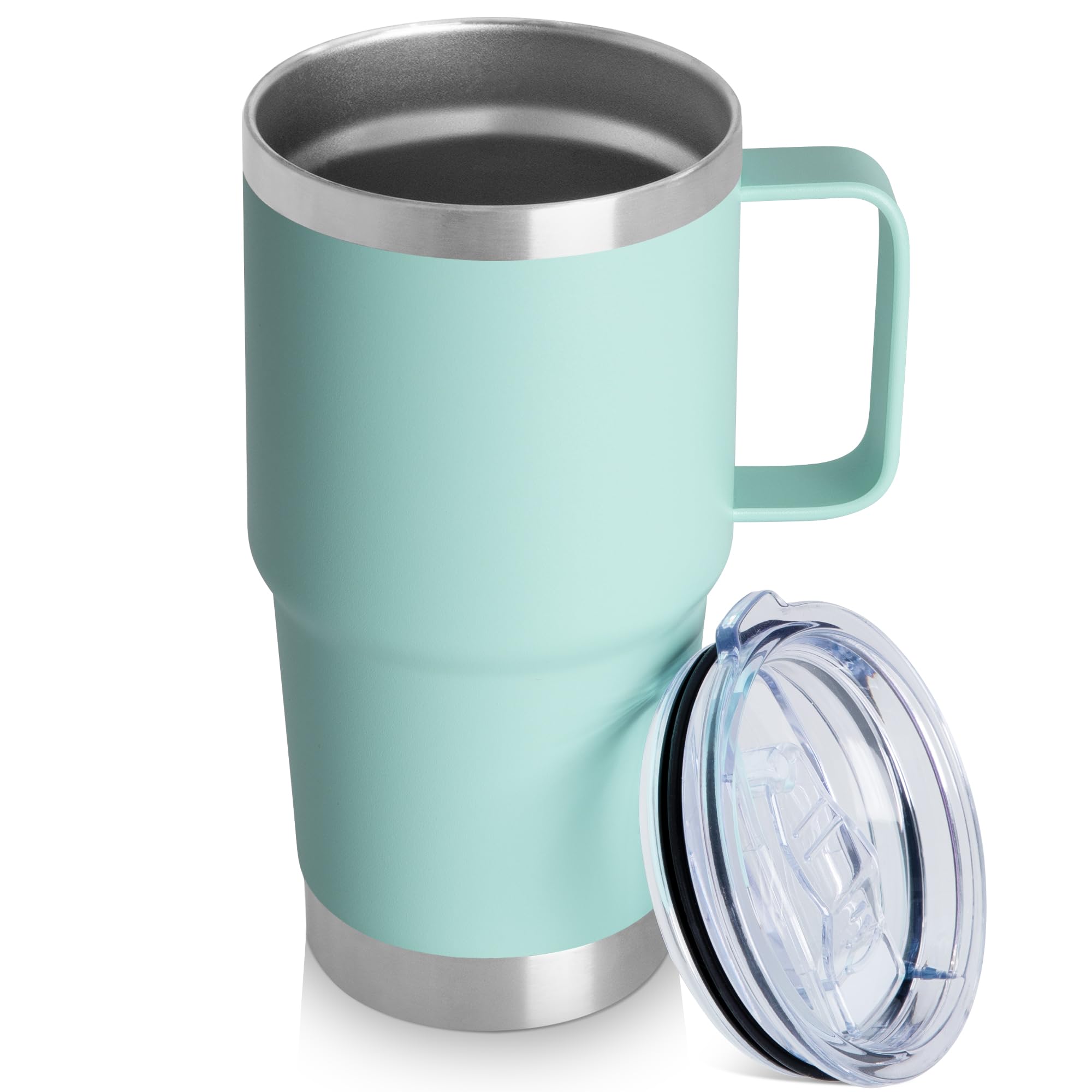 HASLE OUTFITTERS 20oz Tumbler with Lid, Stainless Steel Tumbler with Handle, Metal Insulated Travel Coffee Mug with Handle, Double Wall Vacuum Spill Proof Tumbler Cup, Mint Green 1 Pack