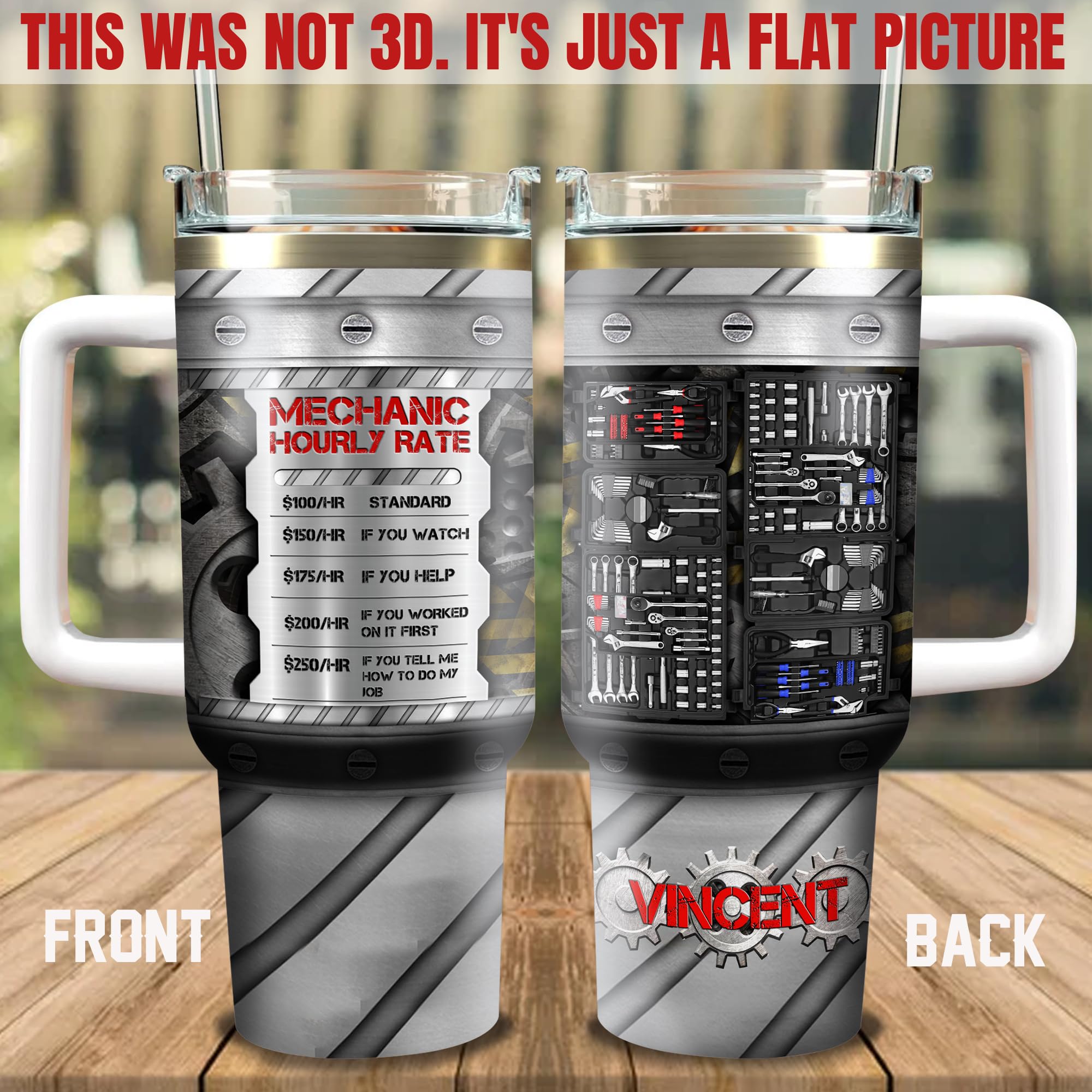 WAZONE Personalized Mechanic 40oz Tumbler with Handle Lid and Straw Customized Name Stainless Steel Insulated Coffee Travel Mug Cup Holiday Birthday Christmas Mechanics Themed Gift for Men Him