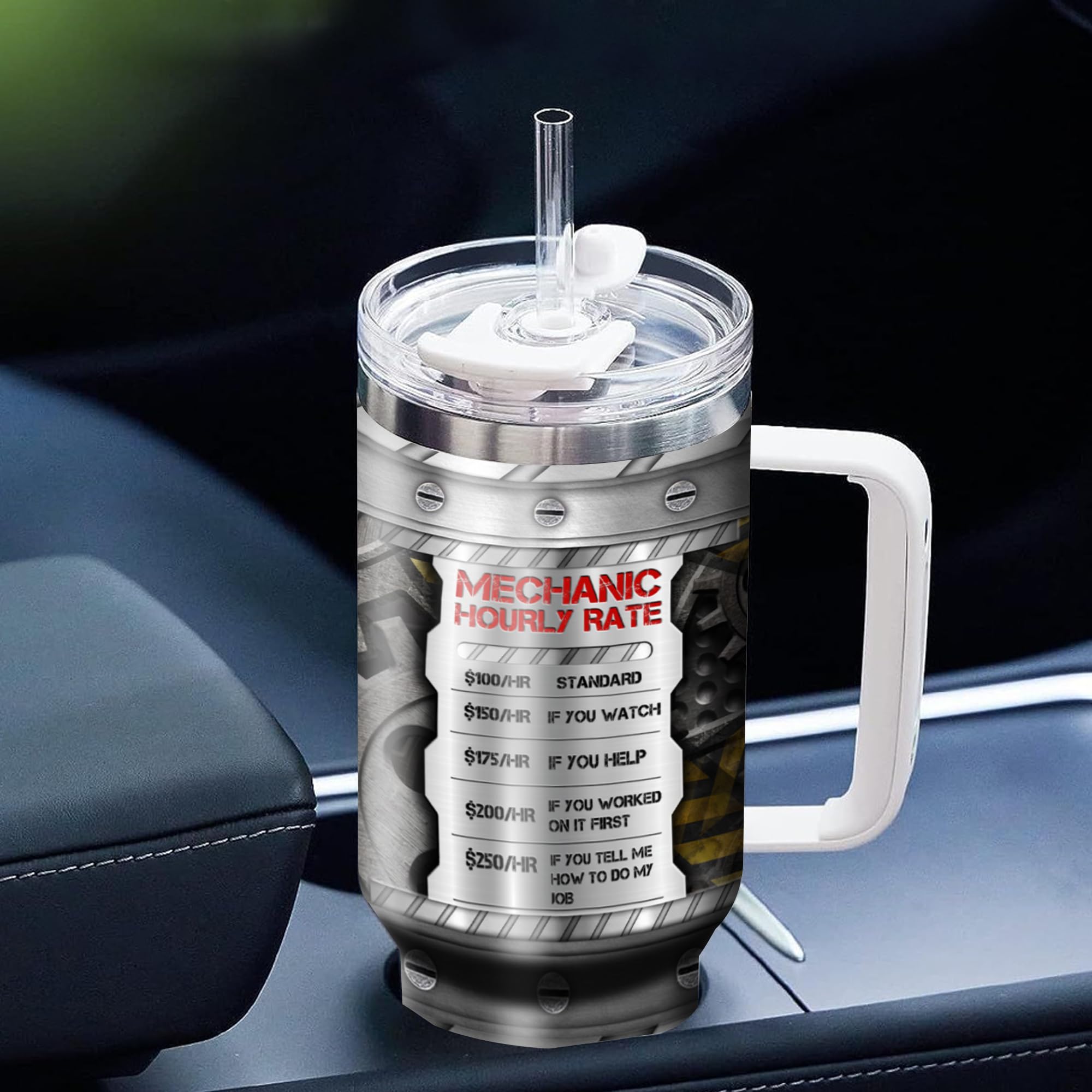 WAZONE Personalized Mechanic 40oz Tumbler with Handle Lid and Straw Customized Name Stainless Steel Insulated Coffee Travel Mug Cup Holiday Birthday Christmas Mechanics Themed Gift for Men Him