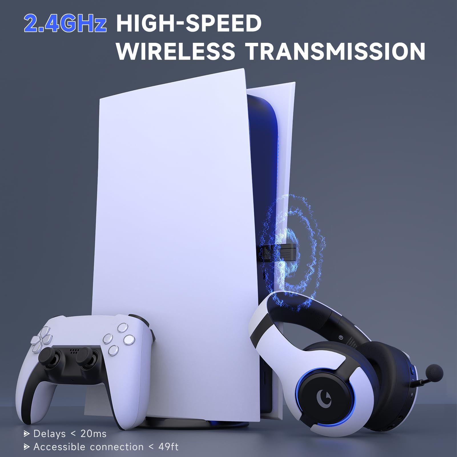 Gtheos Wireless Gaming Headset for PS5, PS4, Elden Ring, PC, Mac, Switch, Bluetooth 5.3 Gaming Headphones with Noise Canceling Microphone, 45H Battery, RGB Light, White