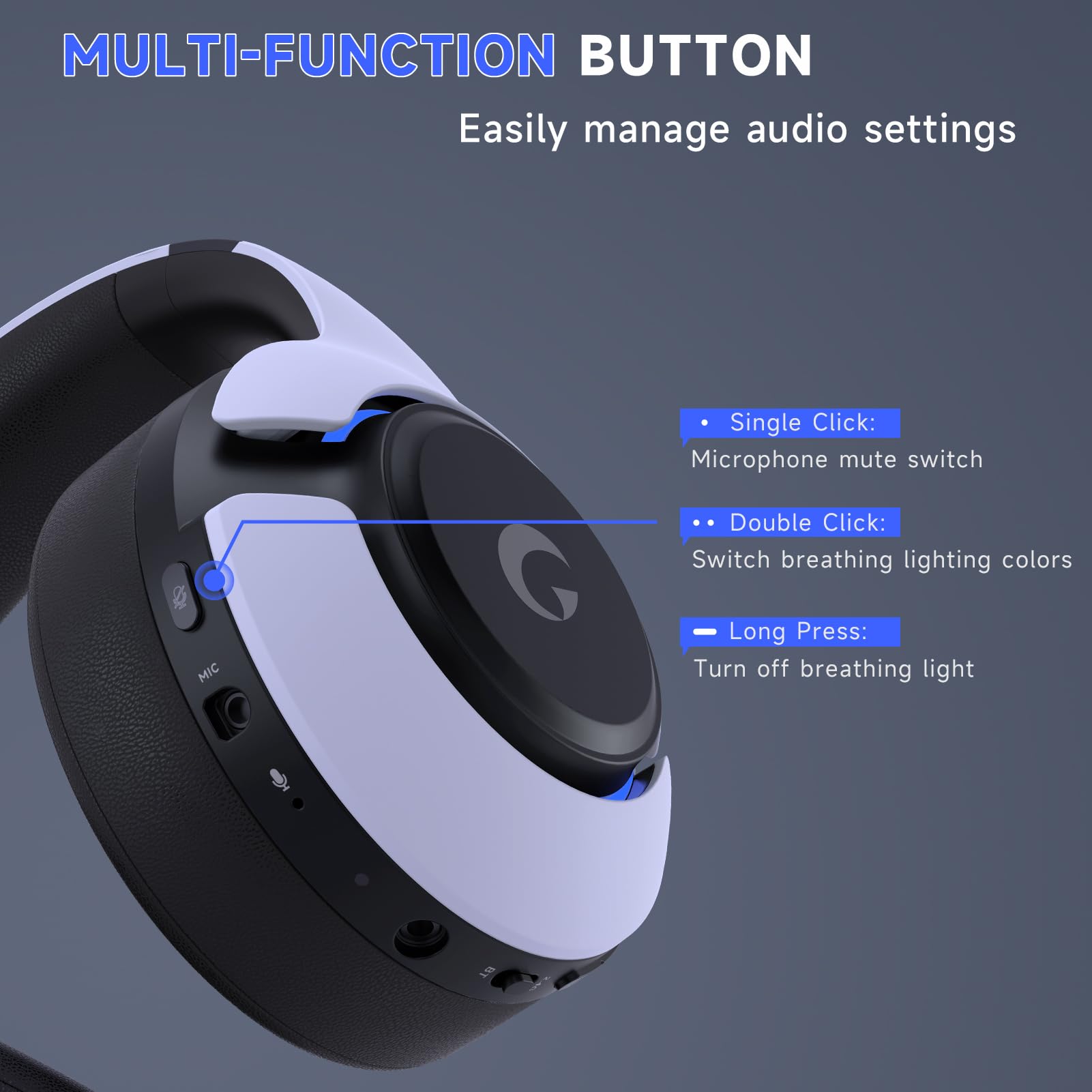 Gtheos Wireless Gaming Headset for PS5, PS4, Elden Ring, PC, Mac, Switch, Bluetooth 5.3 Gaming Headphones with Noise Canceling Microphone, 45H Battery, RGB Light, White