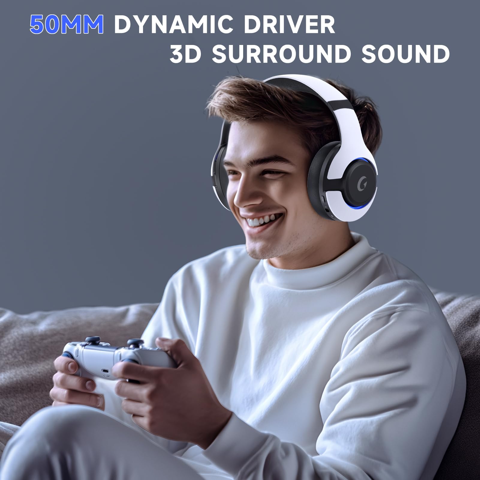Gtheos Wireless Gaming Headset for PS5, PS4, Elden Ring, PC, Mac, Switch, Bluetooth 5.3 Gaming Headphones with Noise Canceling Microphone, 45H Battery, RGB Light, White