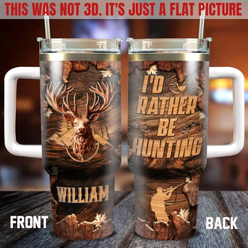 WAZONE Personalized I'd Rather Be Hunting 40oz Tumbler with Handle Lid and Straw Customized Name Stainless Steel Tumblers Travel Mug Cup Gift Birthday Christmas for Women Her Deer Hunter