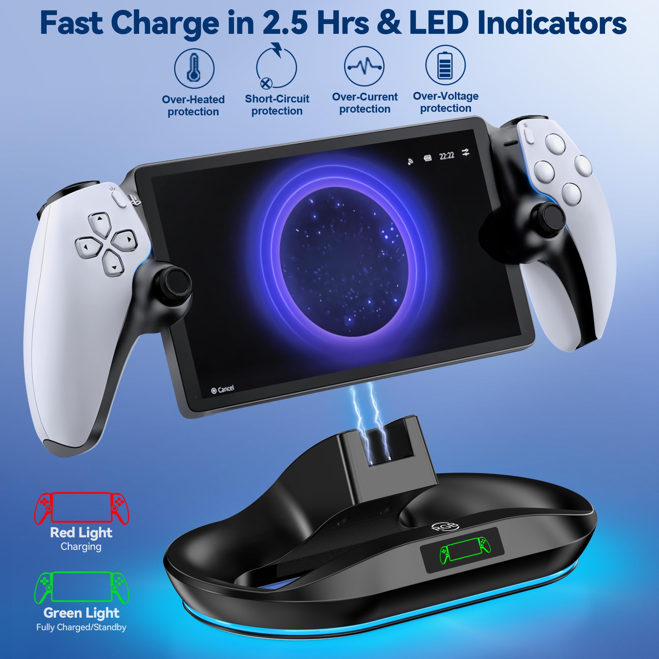 Charging Stand for PS Portal Remote Player, PS Portable Charging Dock with Light Modes, PS Portal Stand Charger, Portal Dock Station with Magnetic Connector, PS Portable Holder Charging Base, Black