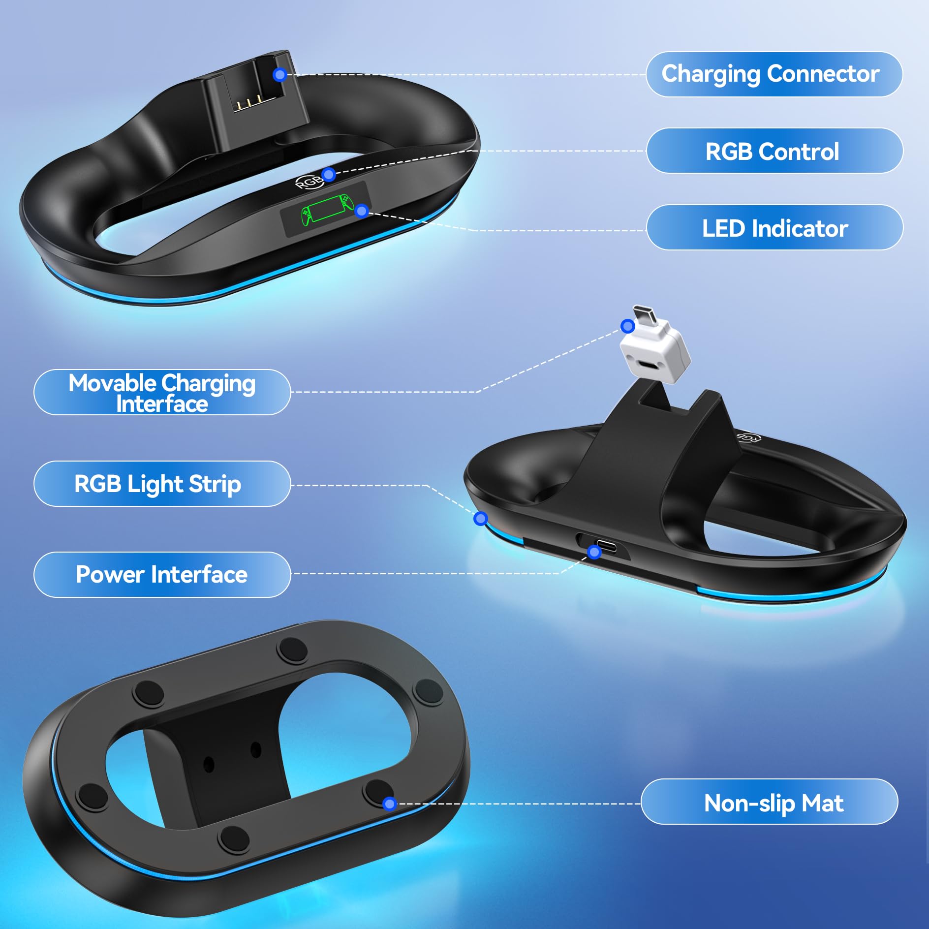 Charging Stand for PS Portal Remote Player, PS Portable Charging Dock with Light Modes, PS Portal Stand Charger, Portal Dock Station with Magnetic Connector, PS Portable Holder Charging Base, Black
