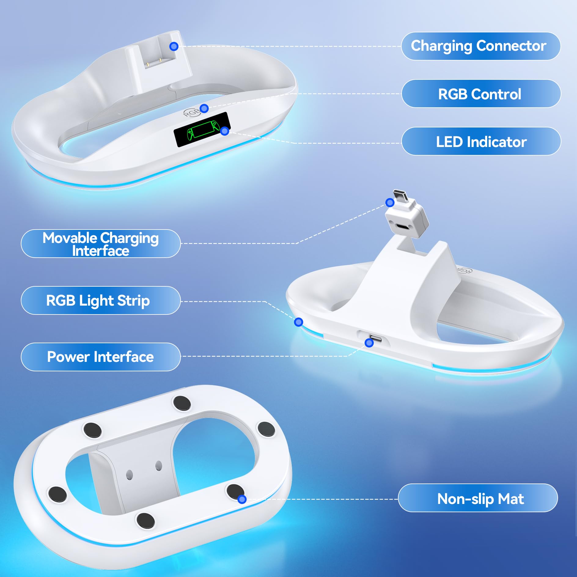 Charging Stand for PS Portal Remote Player, PS Portable Charging Dock with Light Modes, PS Portal Stand Charger, Portal Dock Station with Magnetic Connector, PS Portable Holder Charging Base, White