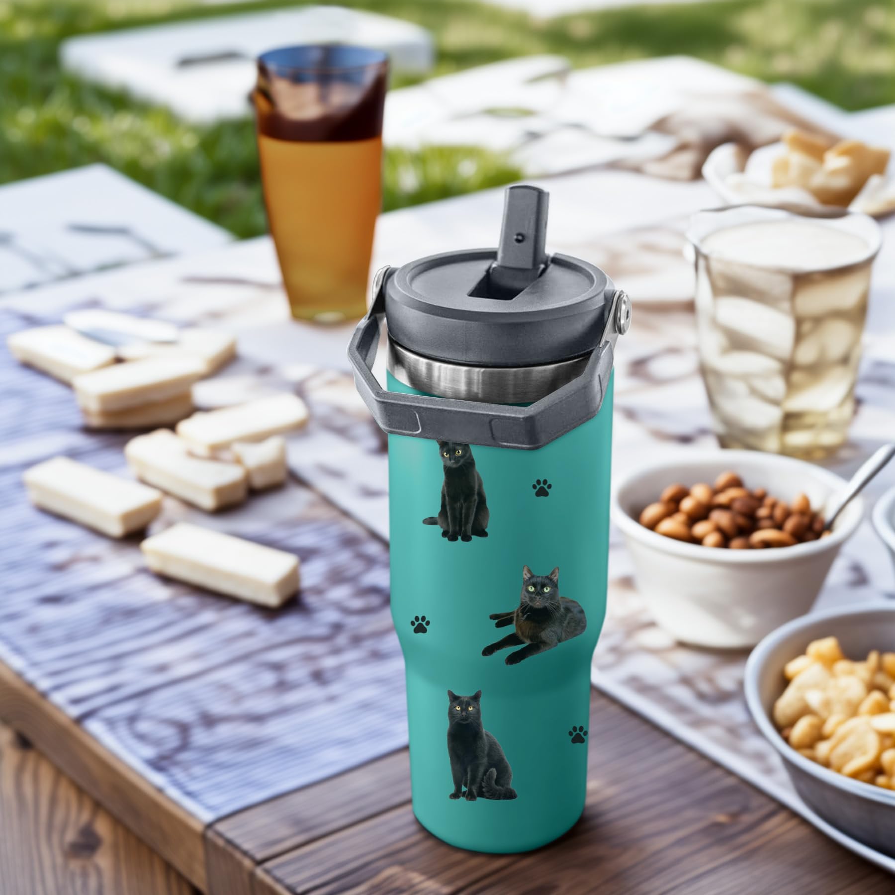 30oz Stainless Steel Vacuum Insulated Water Bottle (Cat-Blue)