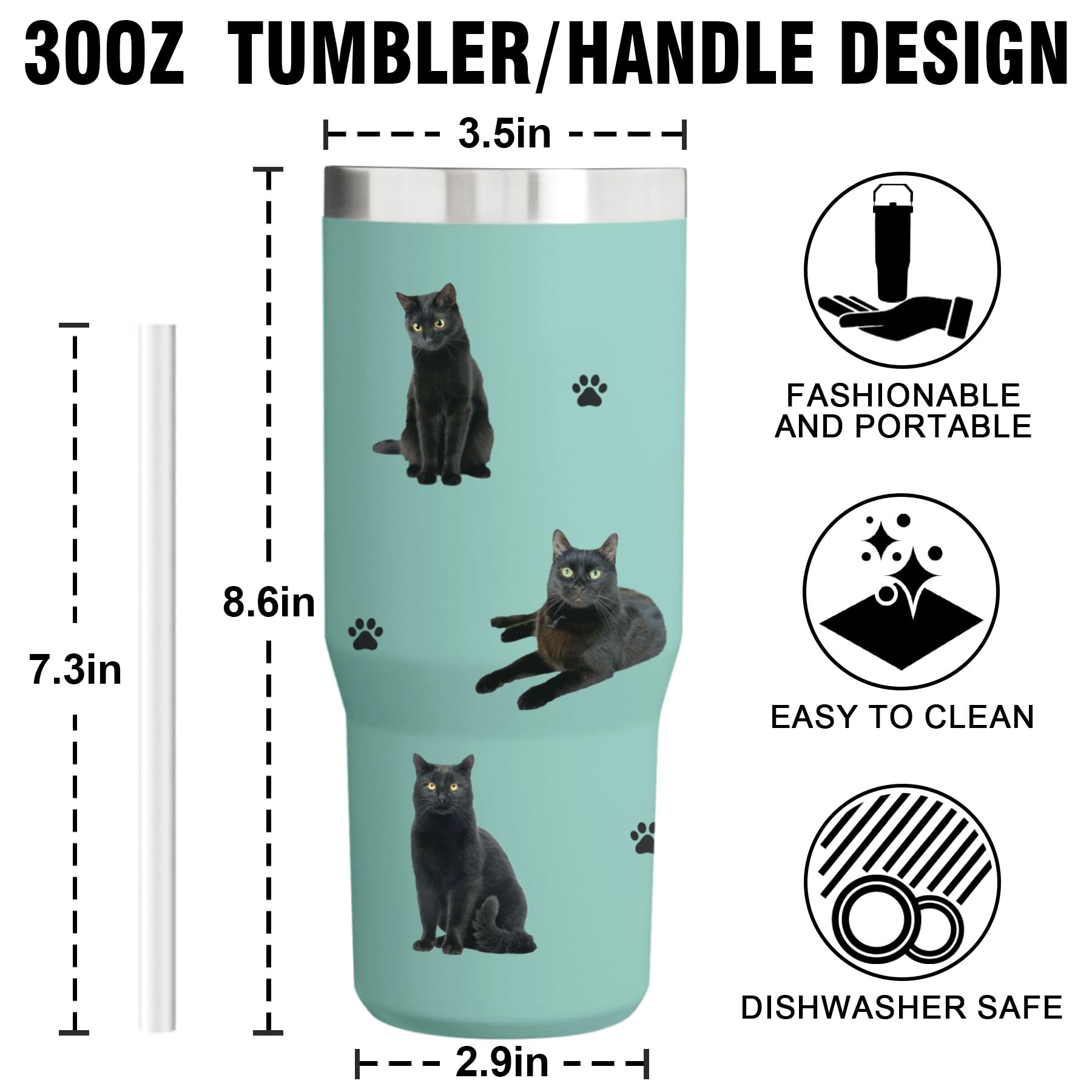 Cat Tumbler for Cat Owners, 30oz Stainless Steel Vacuum Insulated Water Bottle (Cat-Seaform)