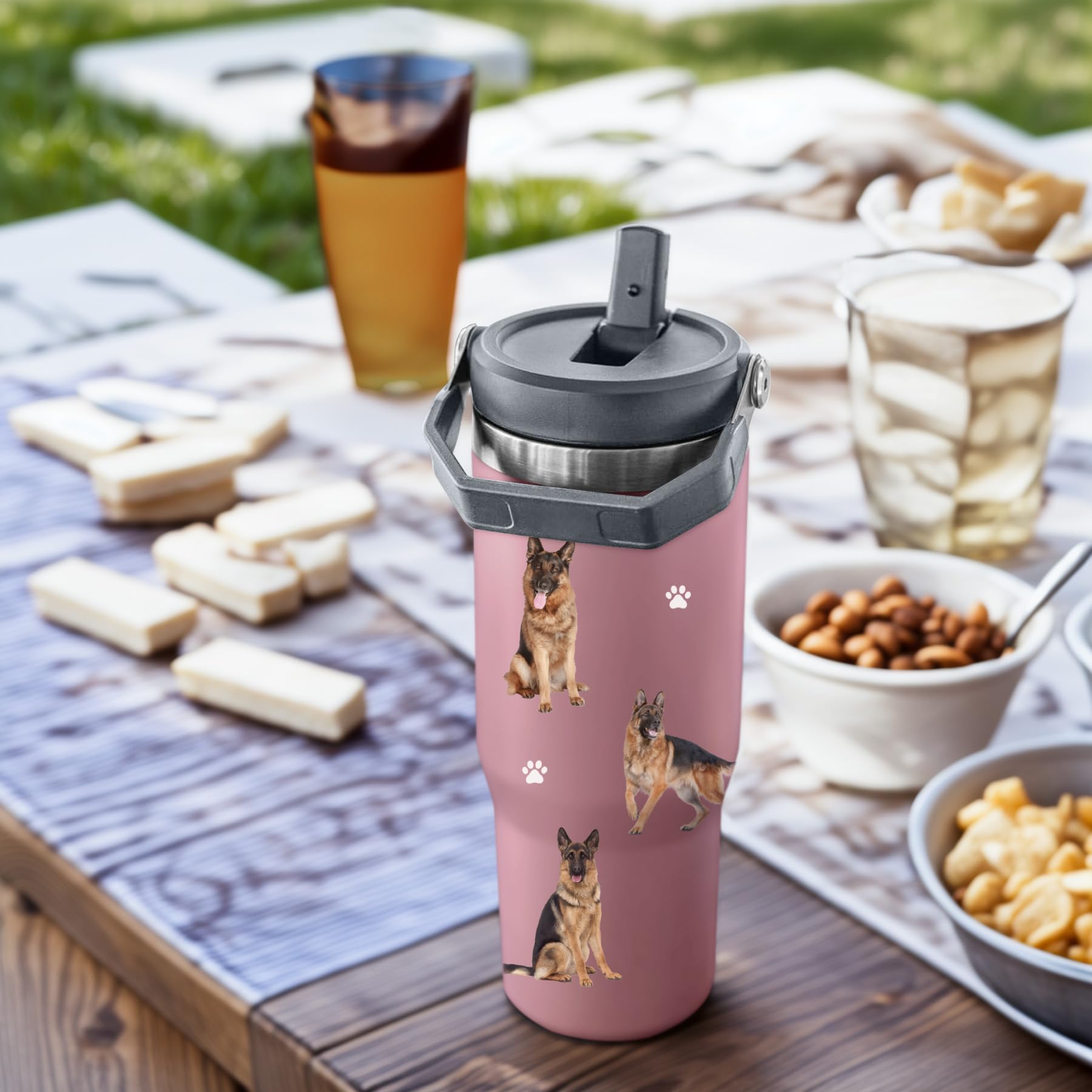 Caiibaoob German Shepherd Tumbler for German Shepherd Owners, 30oz Stainless Steel Vacuum Insulated Water Bottle (German Shepherd-Blush)