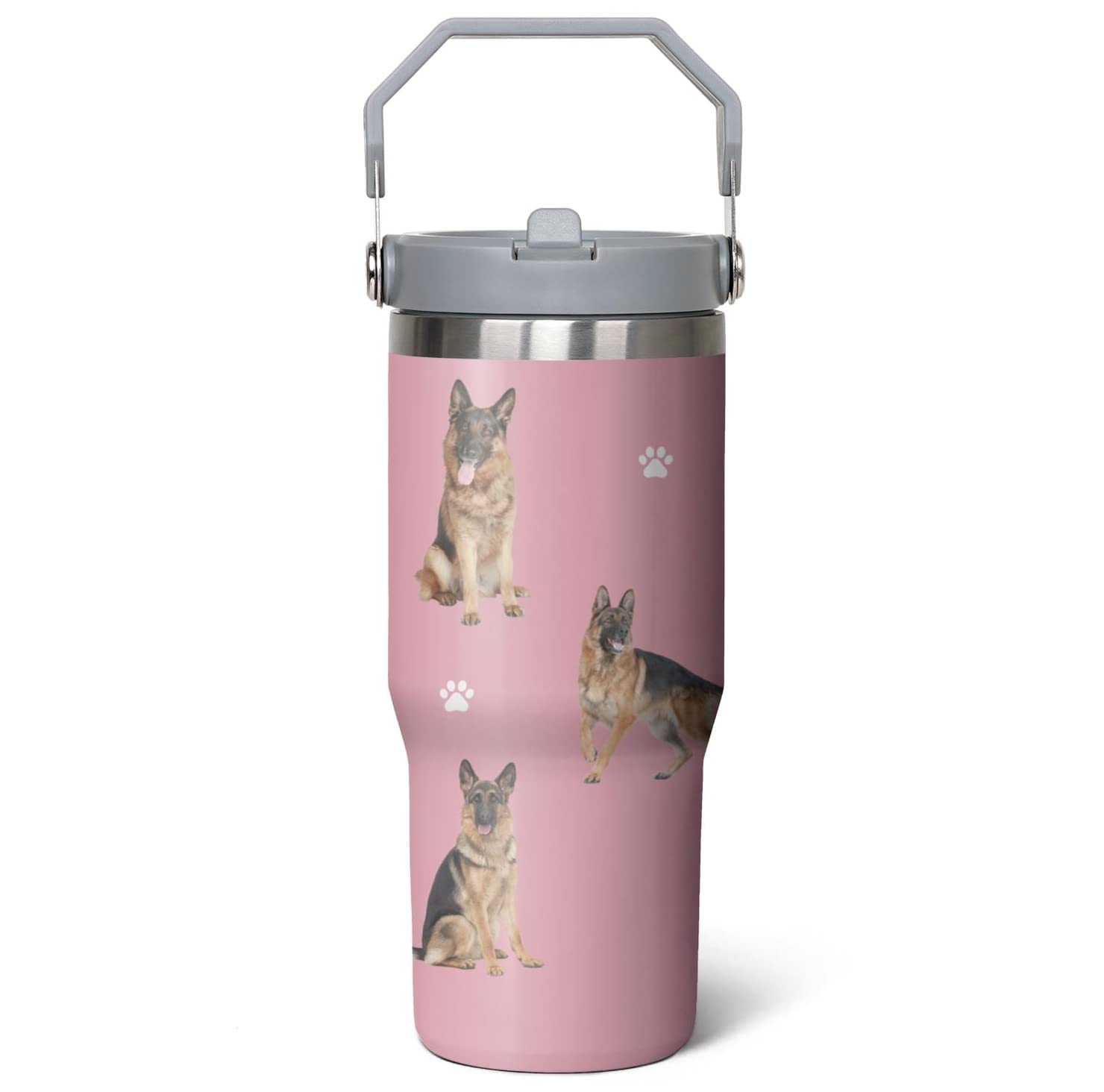 Caiibaoob German Shepherd Tumbler for German Shepherd Owners, 30oz Stainless Steel Vacuum Insulated Water Bottle (German Shepherd-Blush)