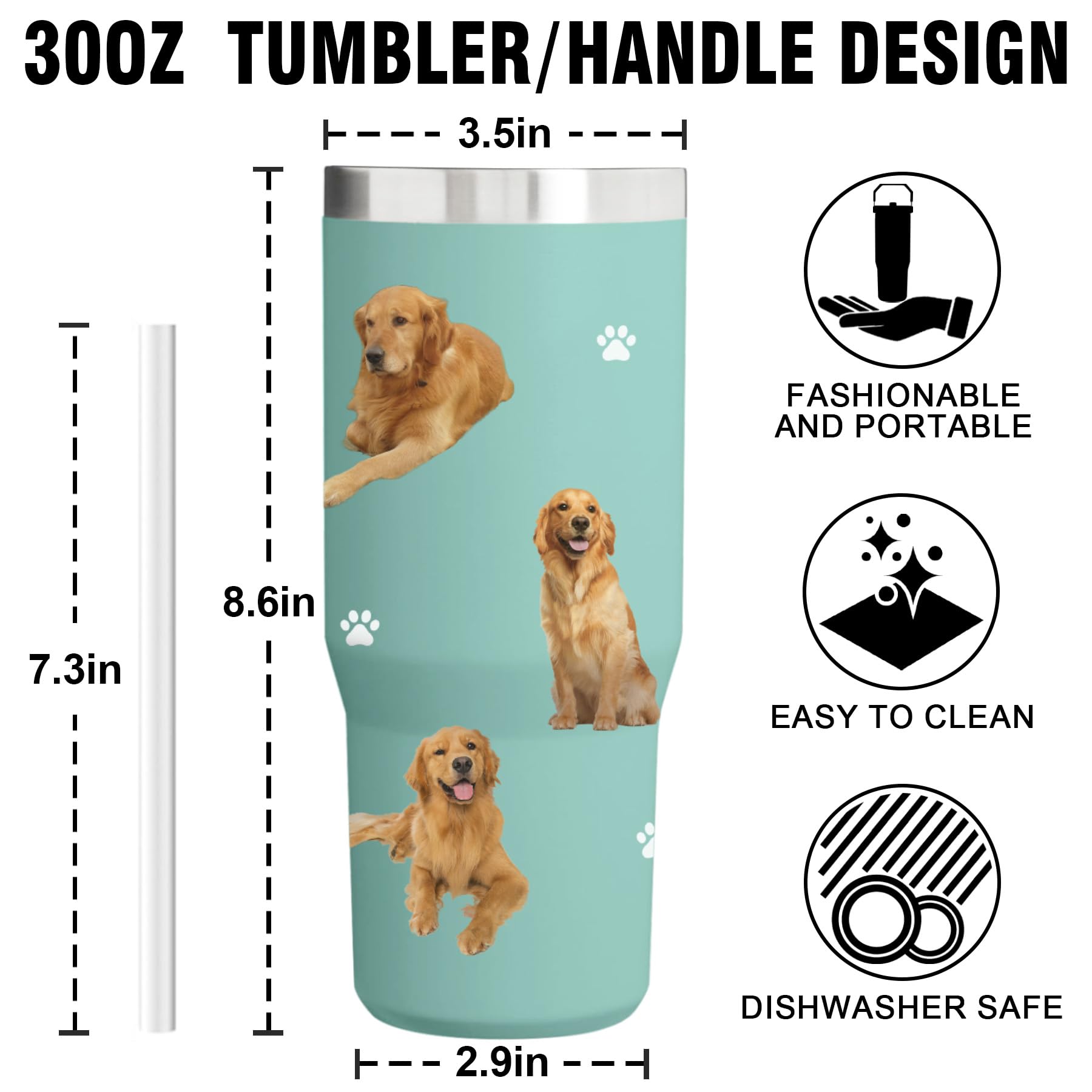 Caiibaoob Golden Retriever Tumbler for Golden Retriever Owners, 30oz Stainless Steel Vacuum Insulated Water Bottle (Golden Retriever-Seaform)